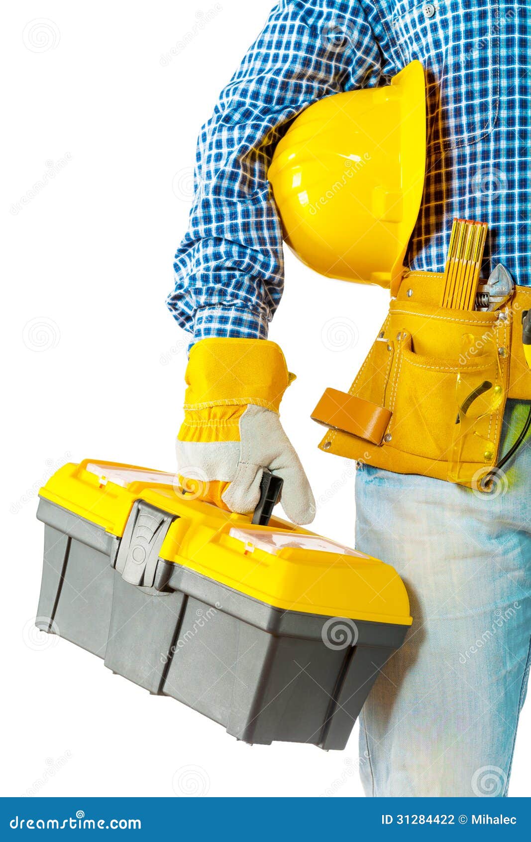 Contractor holding toolbox stock photo. Image of hardhat - 31284422