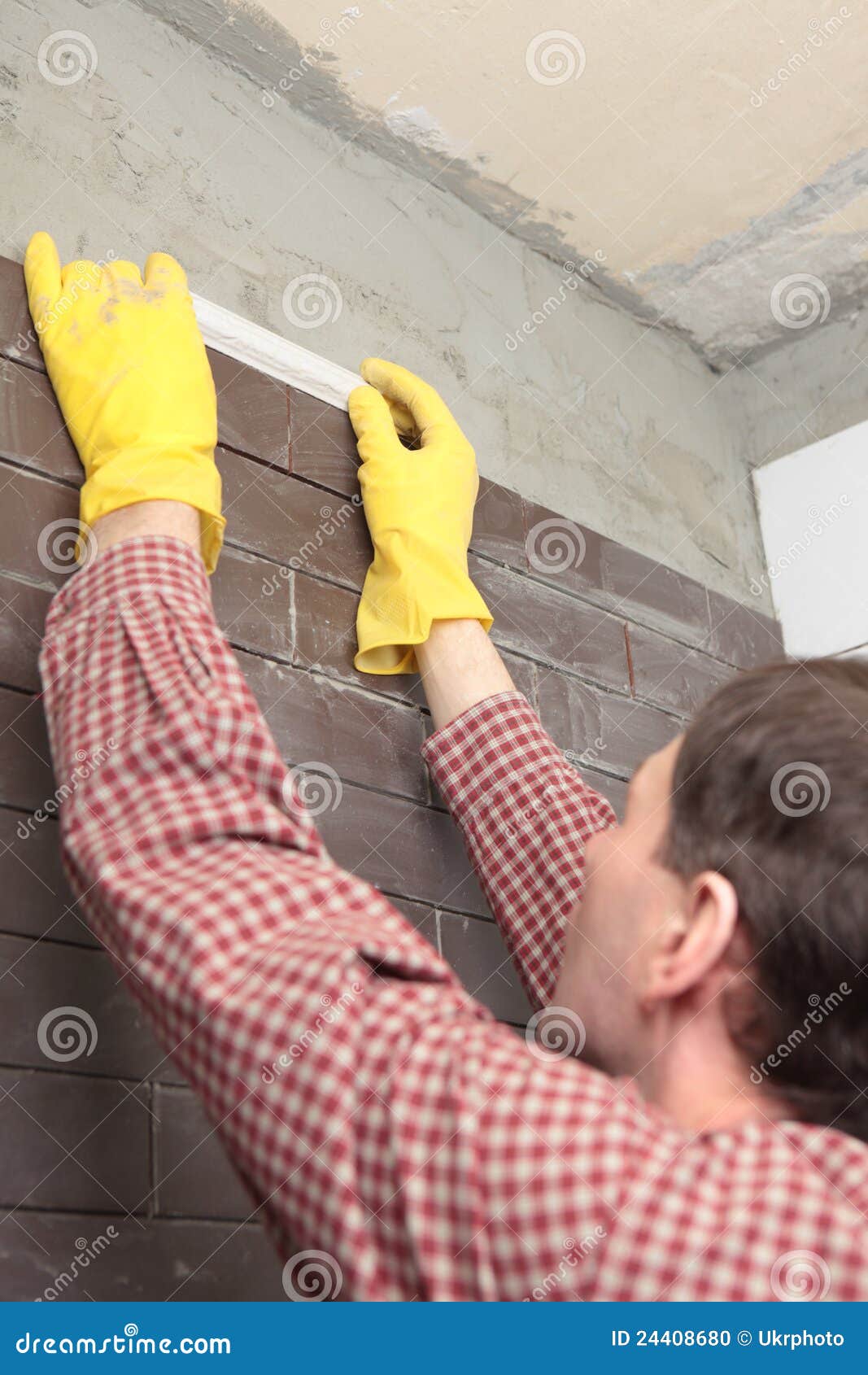 Contractor Installing Tiles Stock Photo - Image of worker, contractor ...