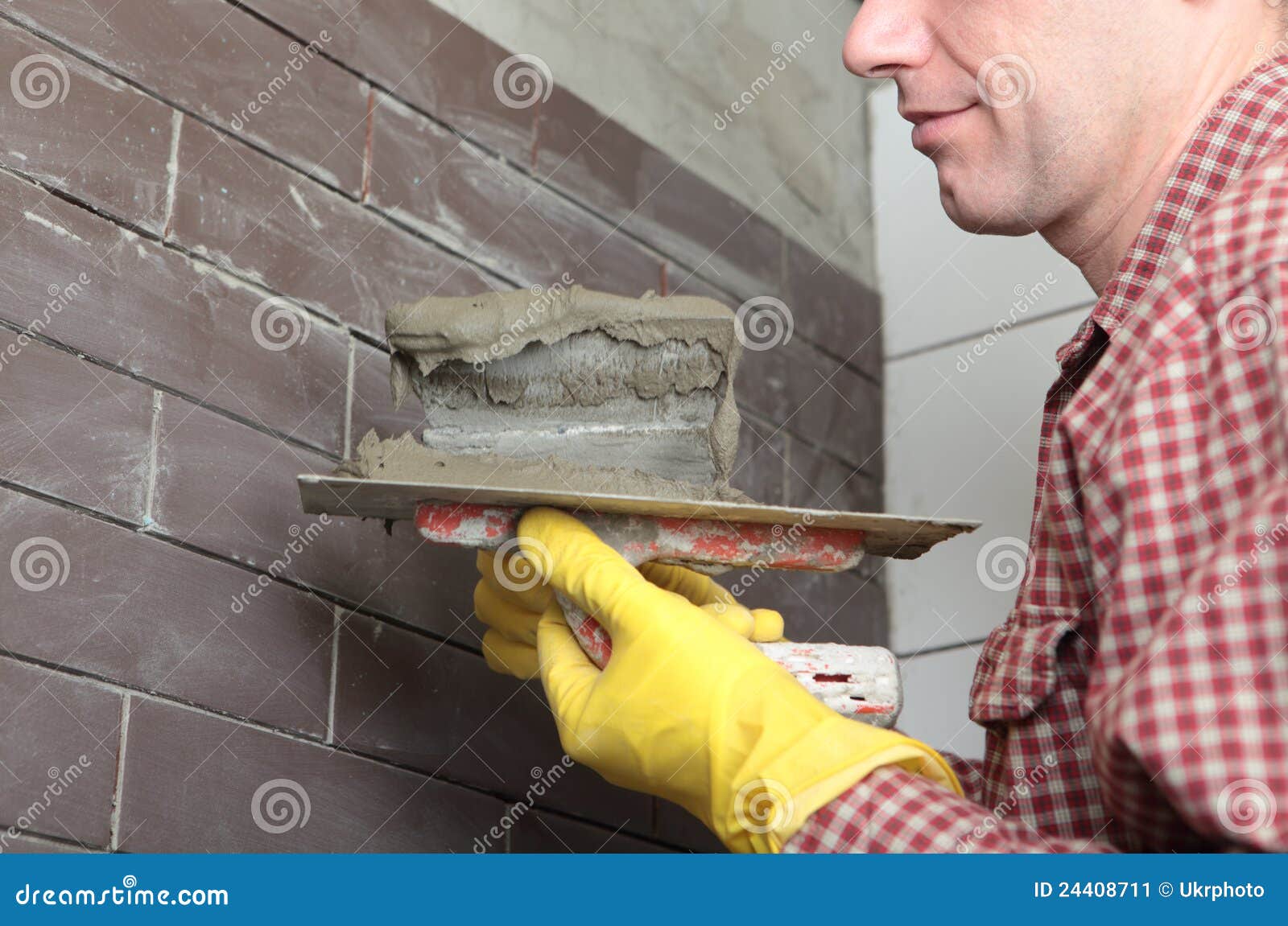 Contractor Installing Tiles Stock Image - Image of tile, wall: 24408711