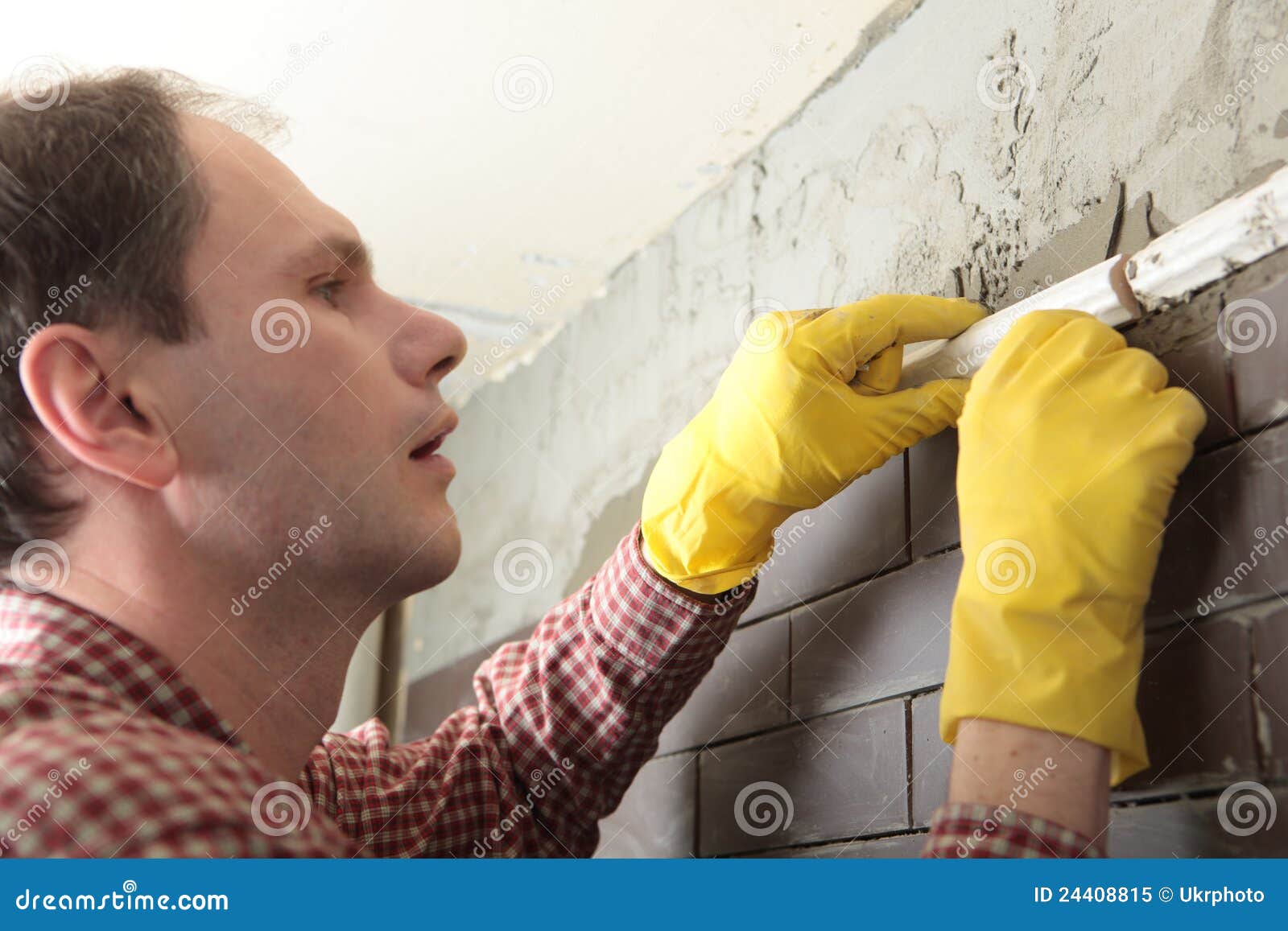 Contractor Installing Tiles Stock Image - Image of wall, horizontal ...