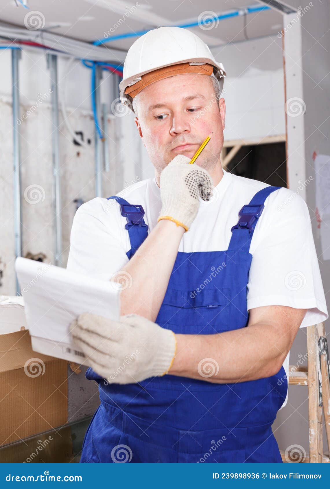Contractor Planning Building Work Stock Photo - Image of handyman ...