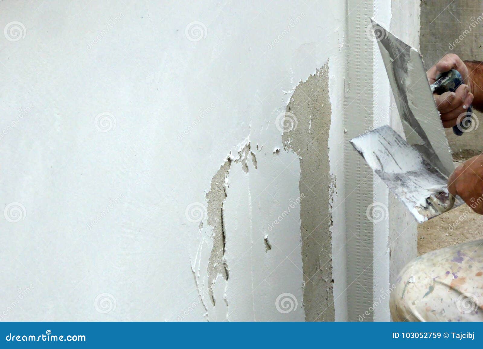 Contractor Plasterer Working Stock Image - Image of building ...