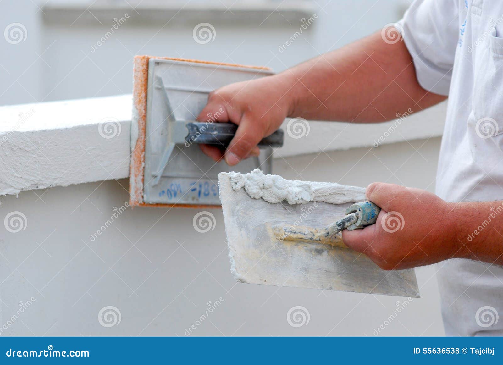 Contractor Plasterer Working Outdoors Stock Photo - Image of technical ...