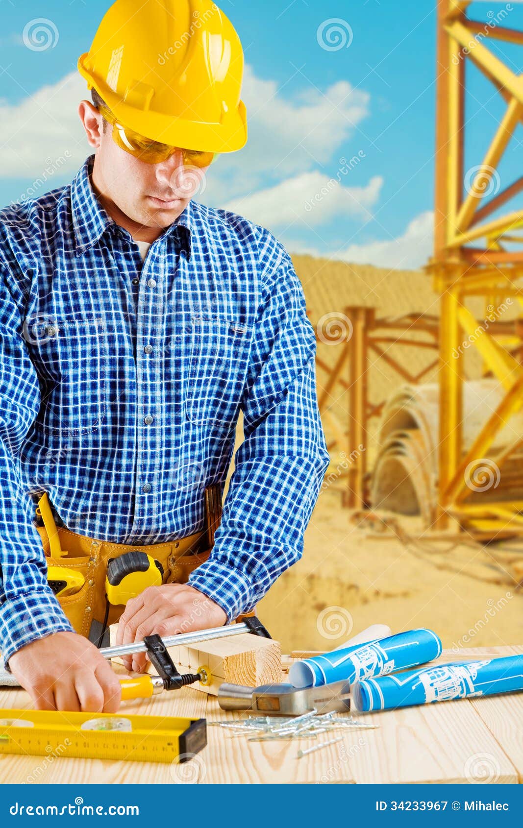 Contractor in work stock image. Image of indoors, equipment - 34233967