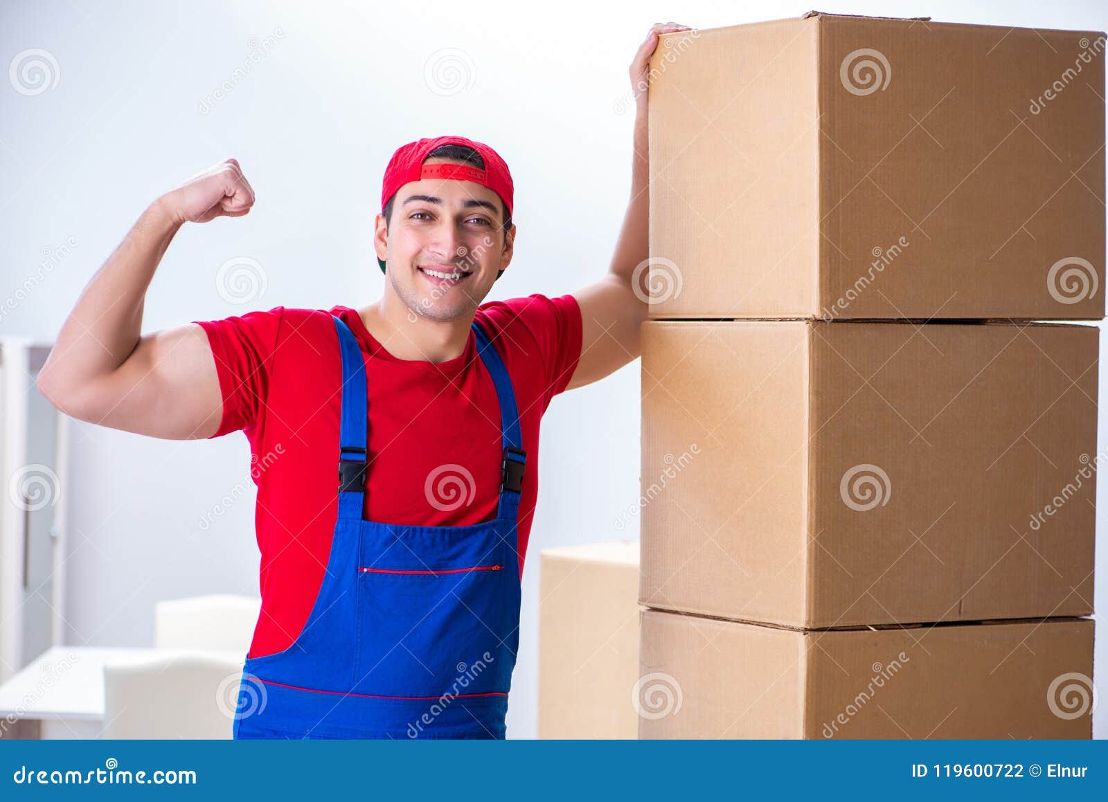 The Contractor Worker Moving Boxes during Office Move Stock Photo ...