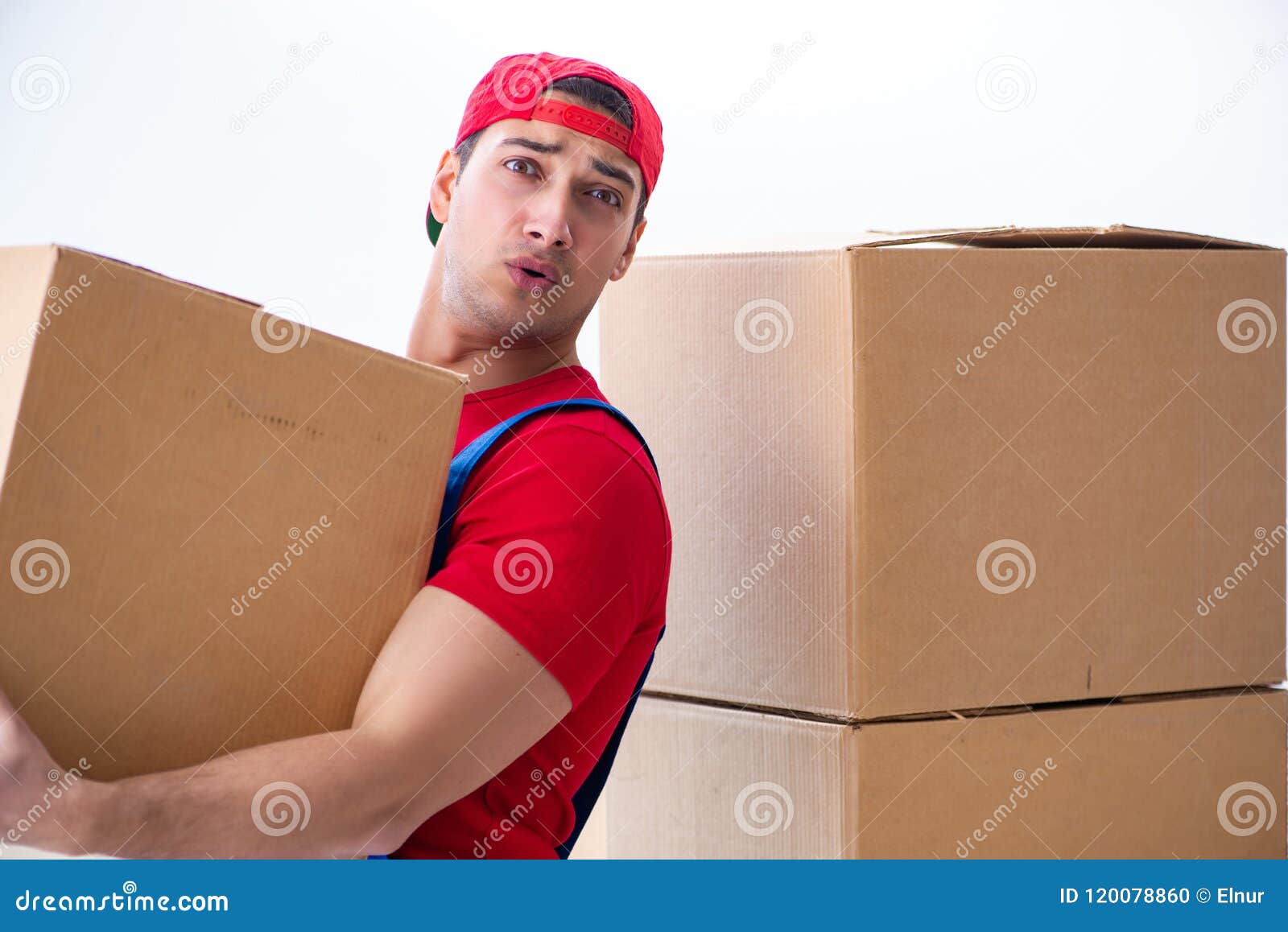 The Contractor Worker Moving Boxes during Office Move Stock Photo ...
