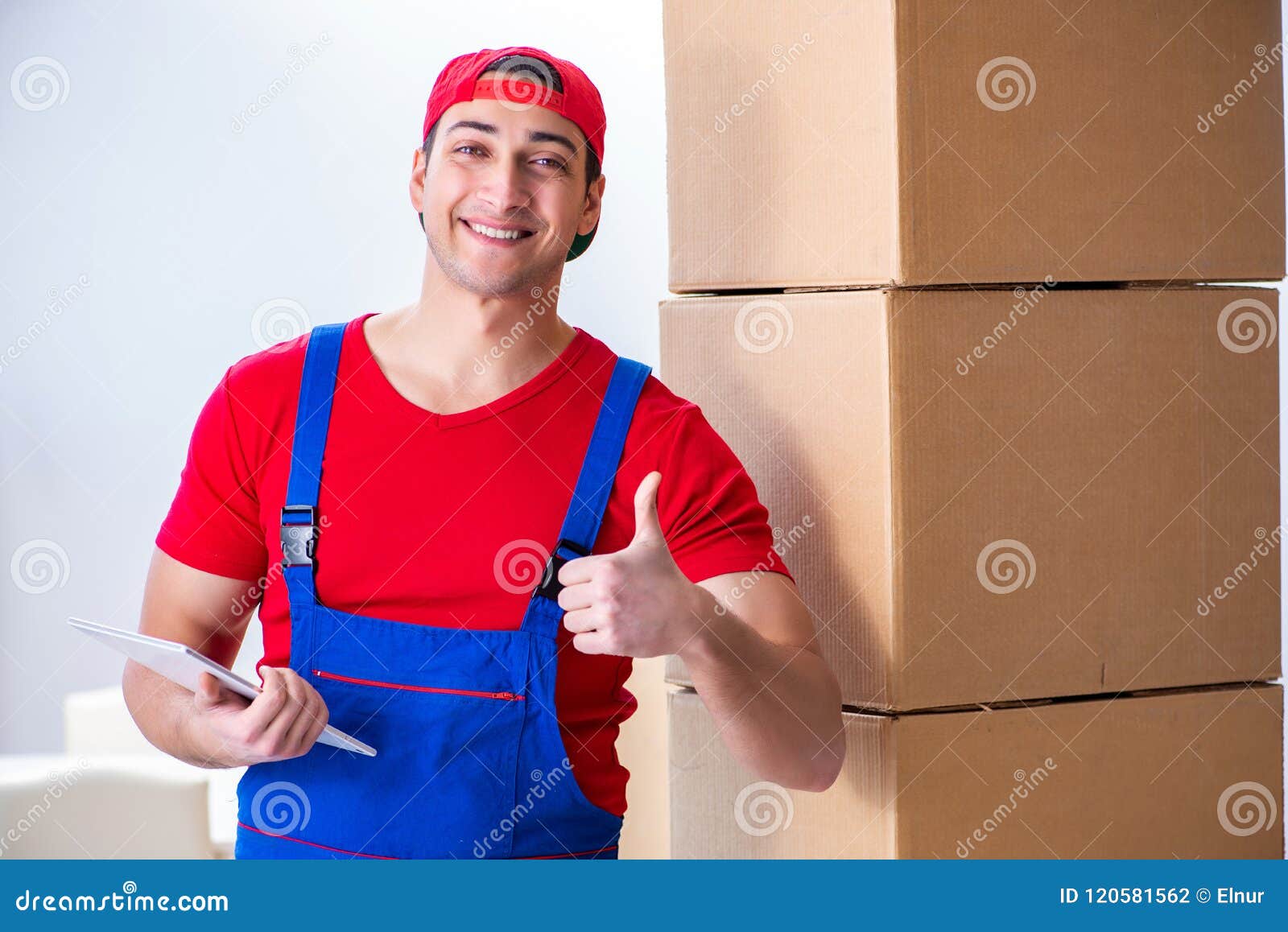 The Contractor Worker Moving Boxes during Office Move Stock Photo ...