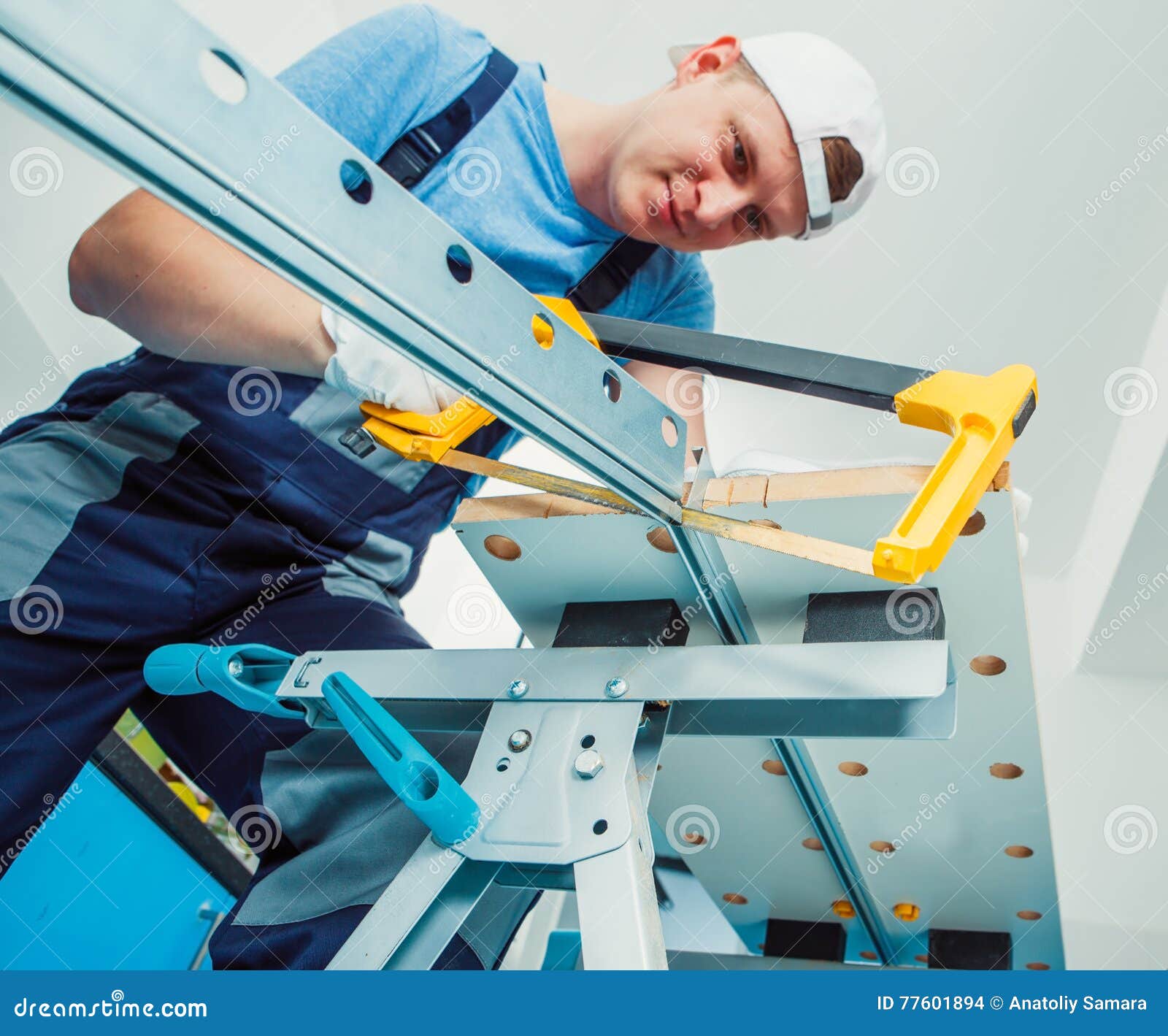 Contractor Working with a Hacksaw Stock Photo - Image of blade, hold ...