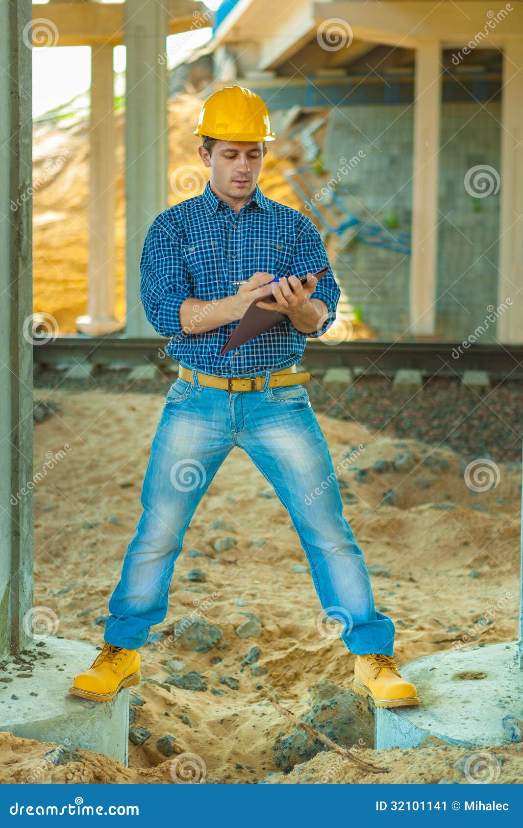 Contractor on Working Place Stock Image - Image of machine, buildings ...
