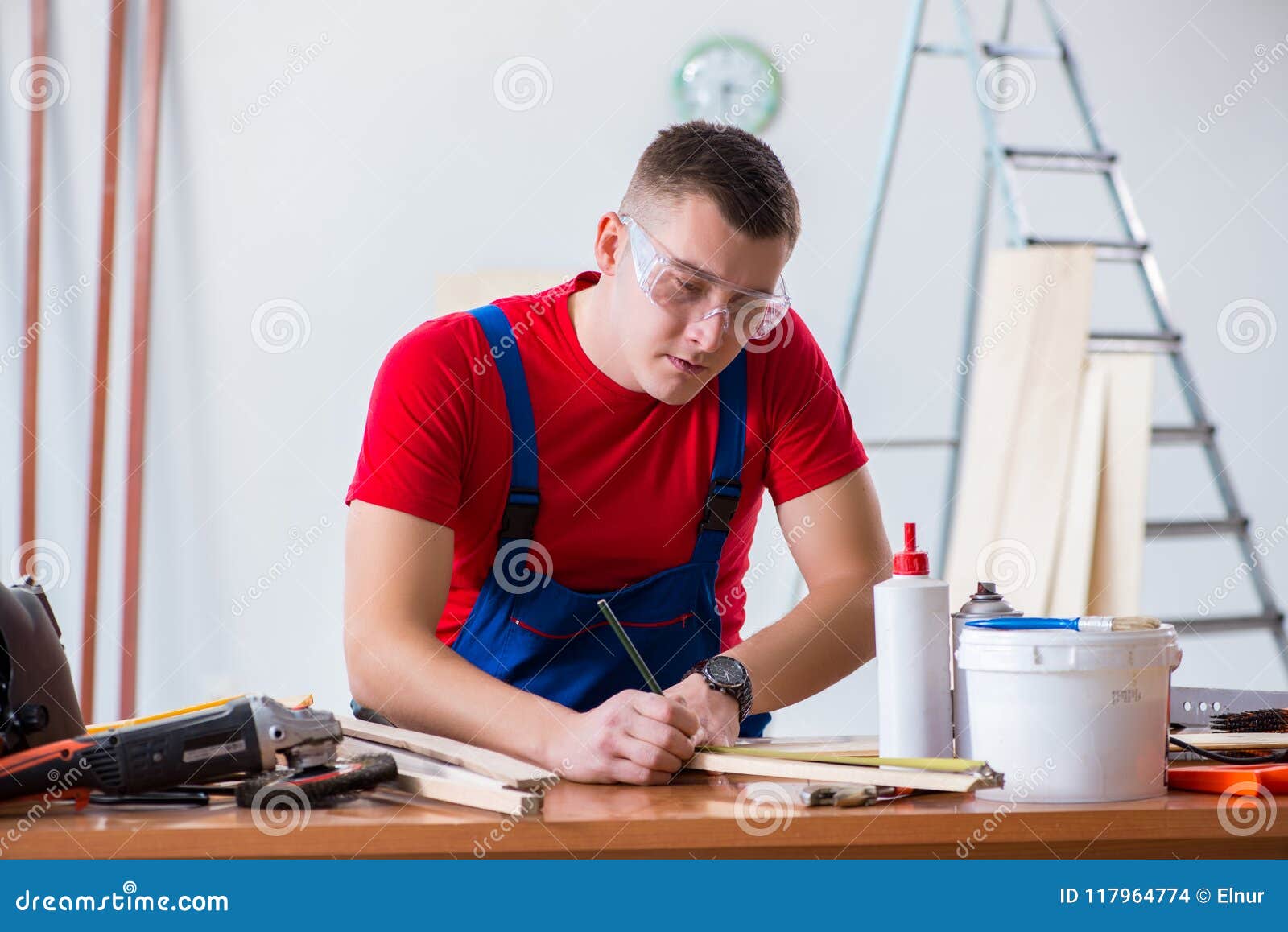 The Contractor Working in the Workshop Stock Photo - Image of parquet ...