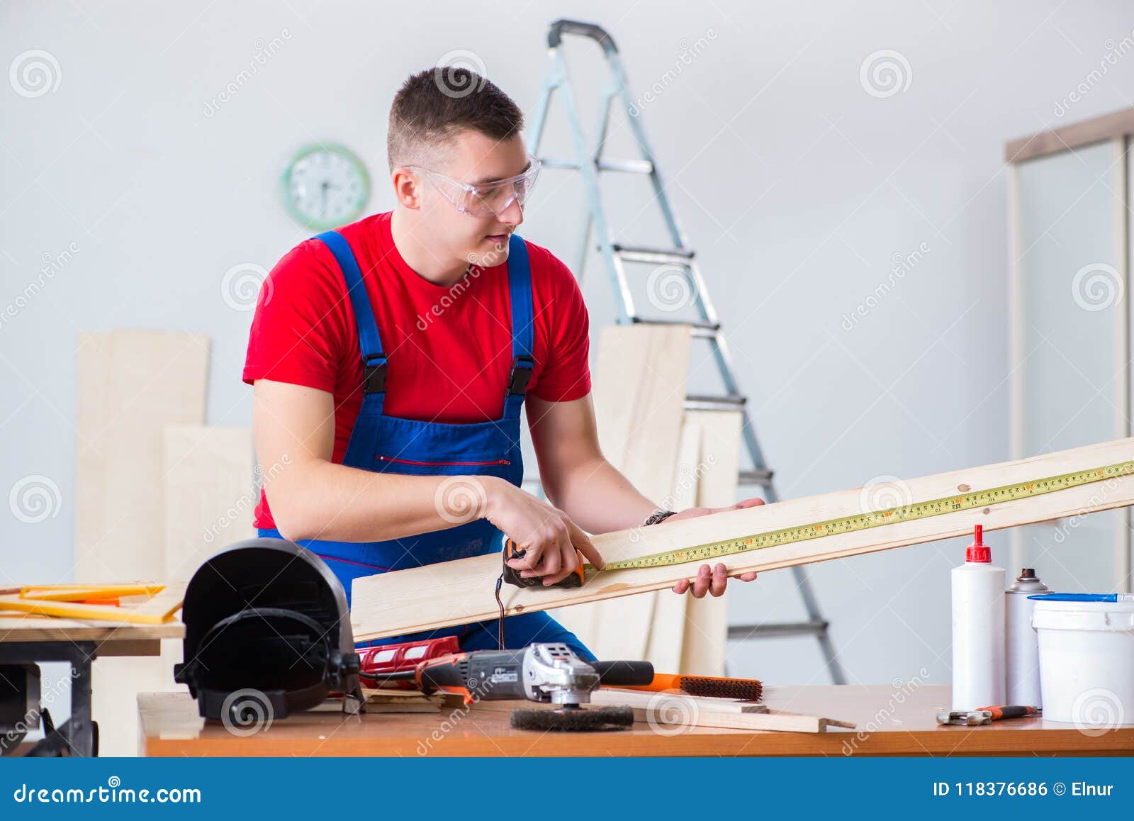 The Contractor Working in the Workshop Stock Photo - Image of parquet ...