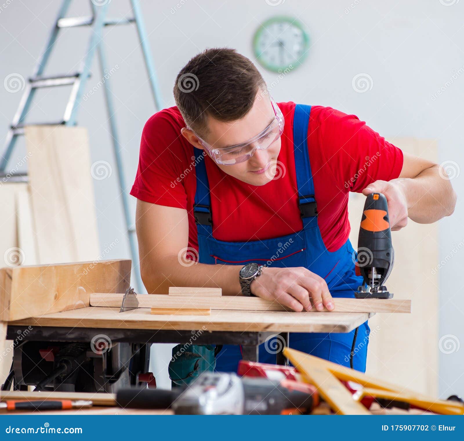 Contractor Working in the Workshop Stock Photo - Image of flooring ...