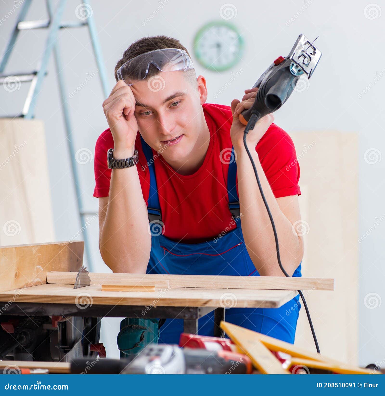 Contractor Working in the Workshop Stock Image - Image of board ...