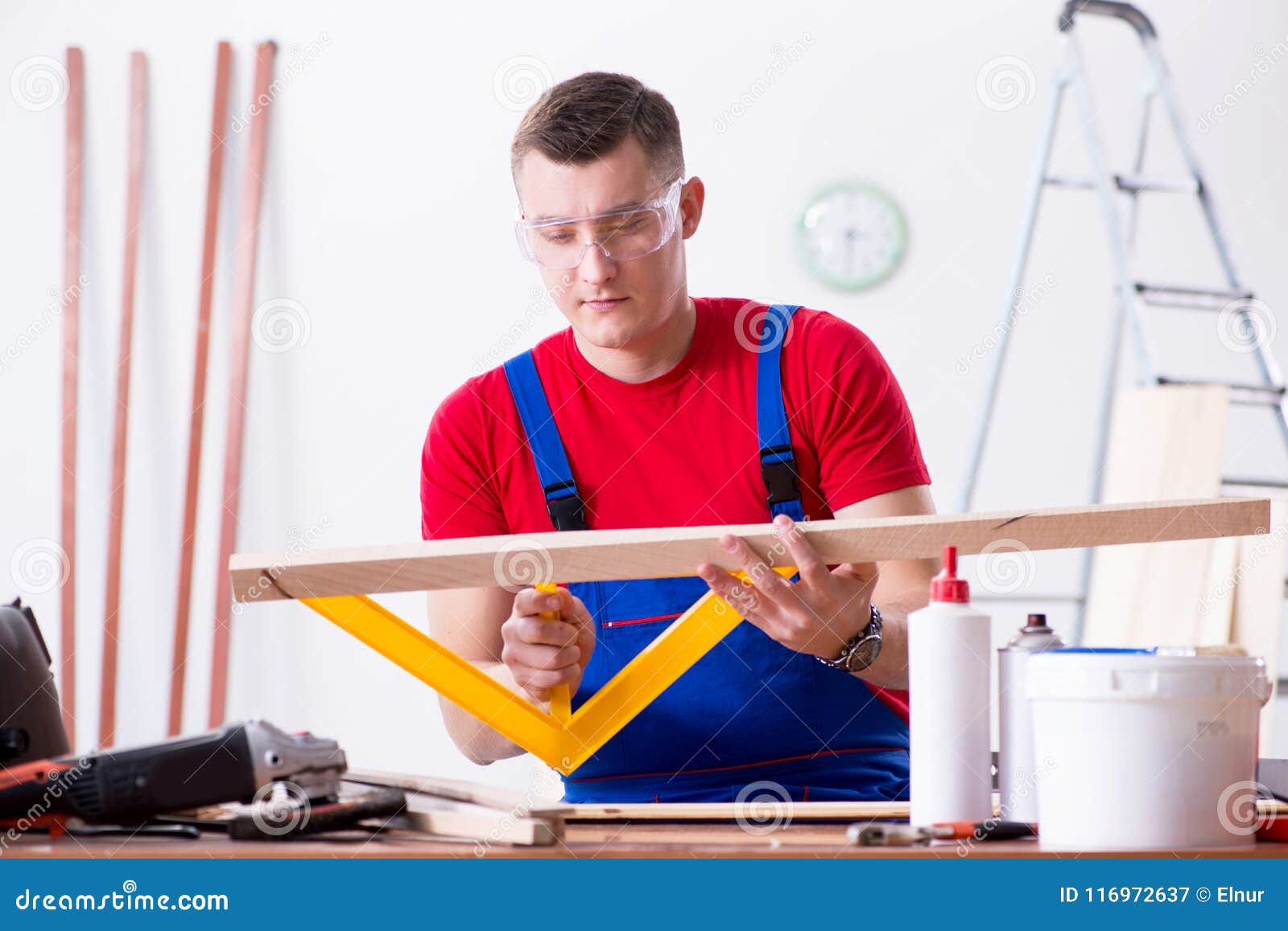 The Contractor Working in the Workshop Stock Image - Image of floor ...