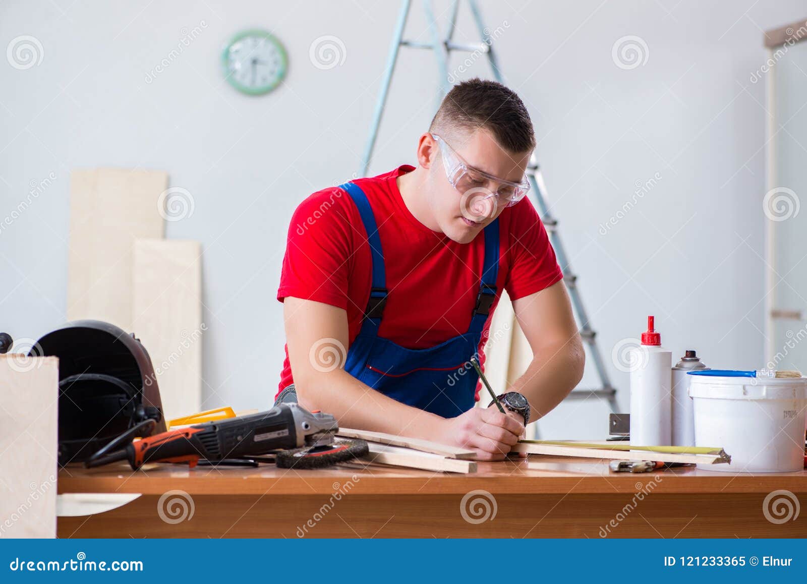 The Contractor Working in the Workshop Stock Image - Image of cutting ...