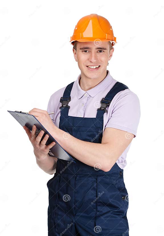 Contractor Writing on a Tablet with Documents Stock Image - Image of ...
