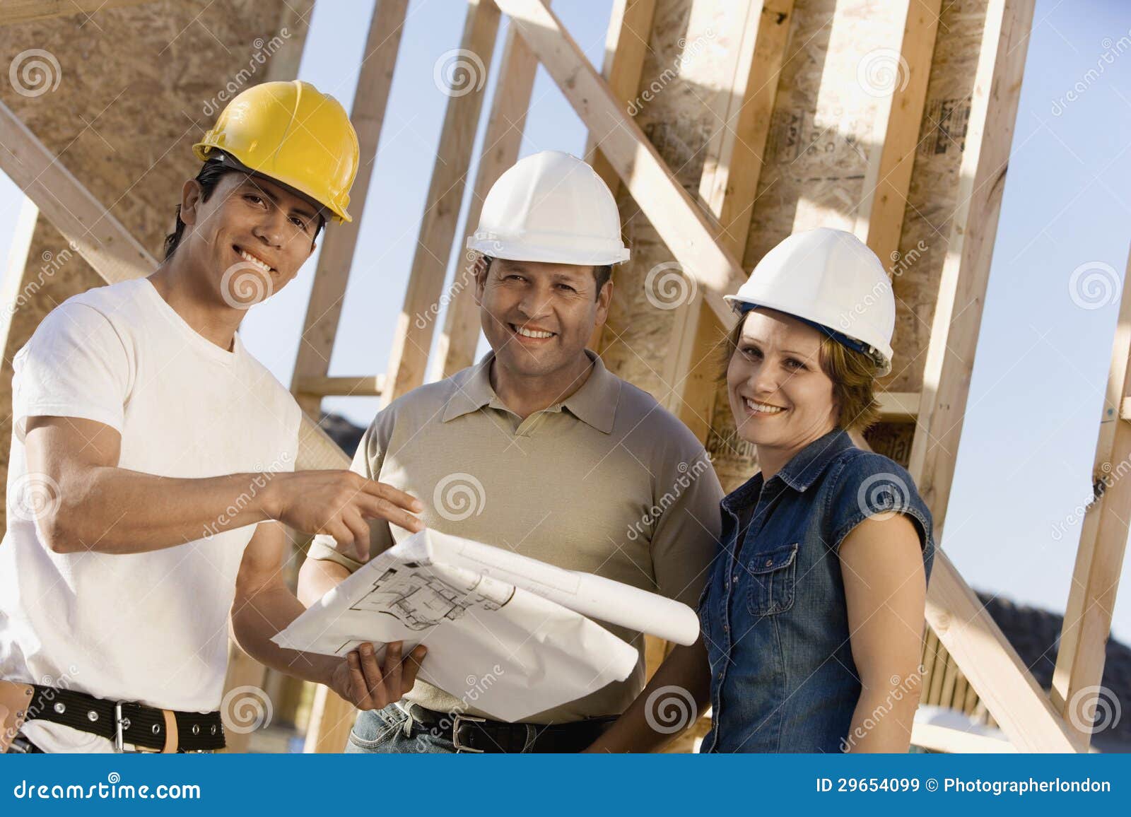Contractors Discussing at Construction Site Stock Image - Image of ...