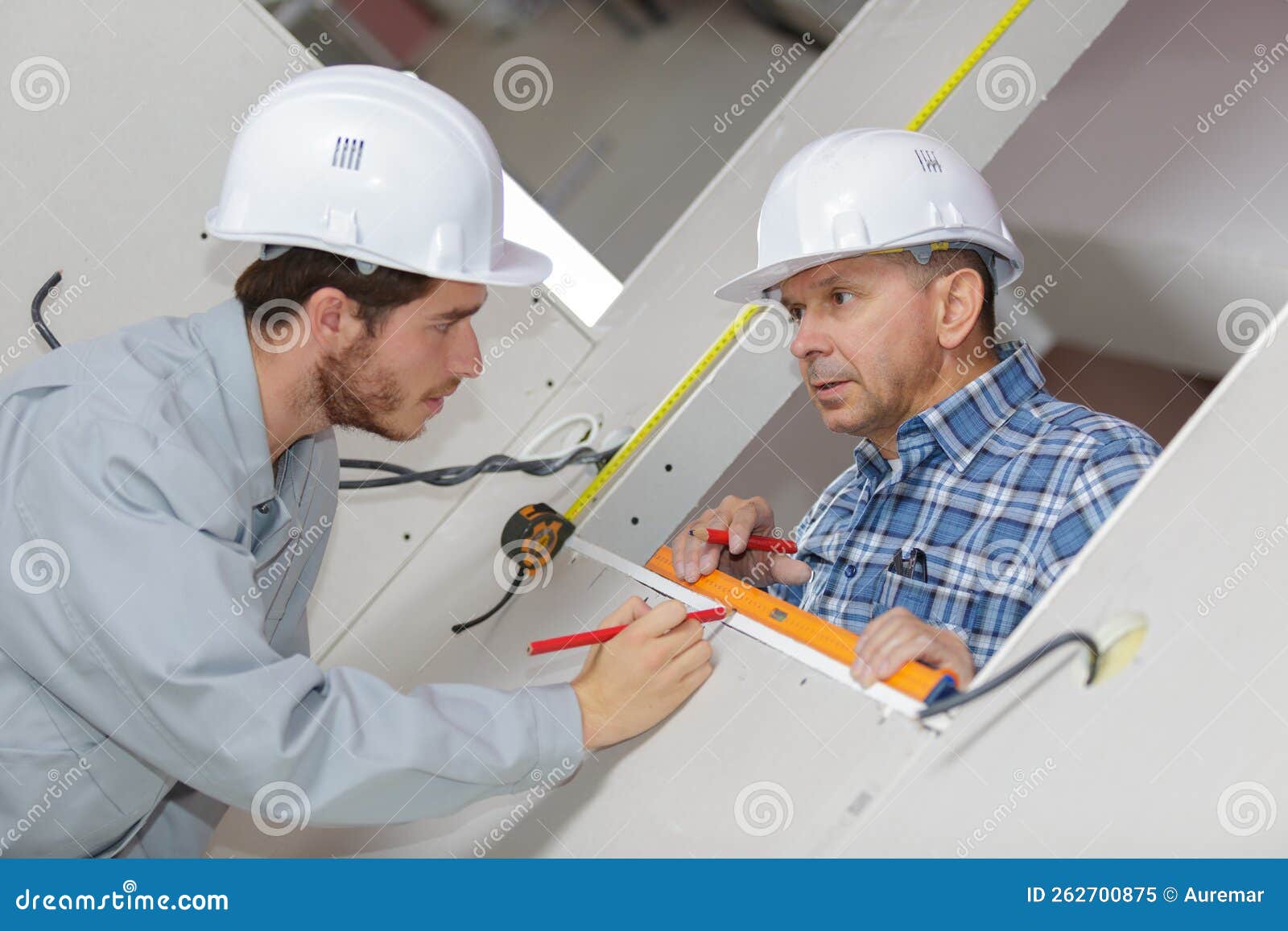 Contractors Making Hatch in Interior Wall Stock Image - Image of tools ...