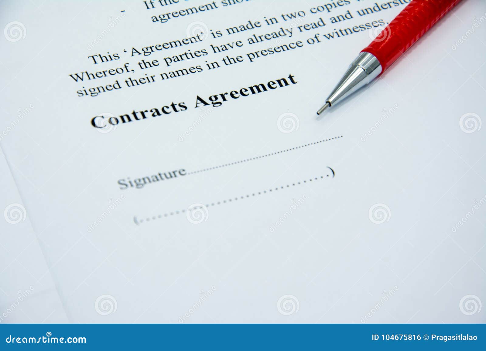 Contracts Agreement Sign on Document Paper with Red Pen Stock Photo ...