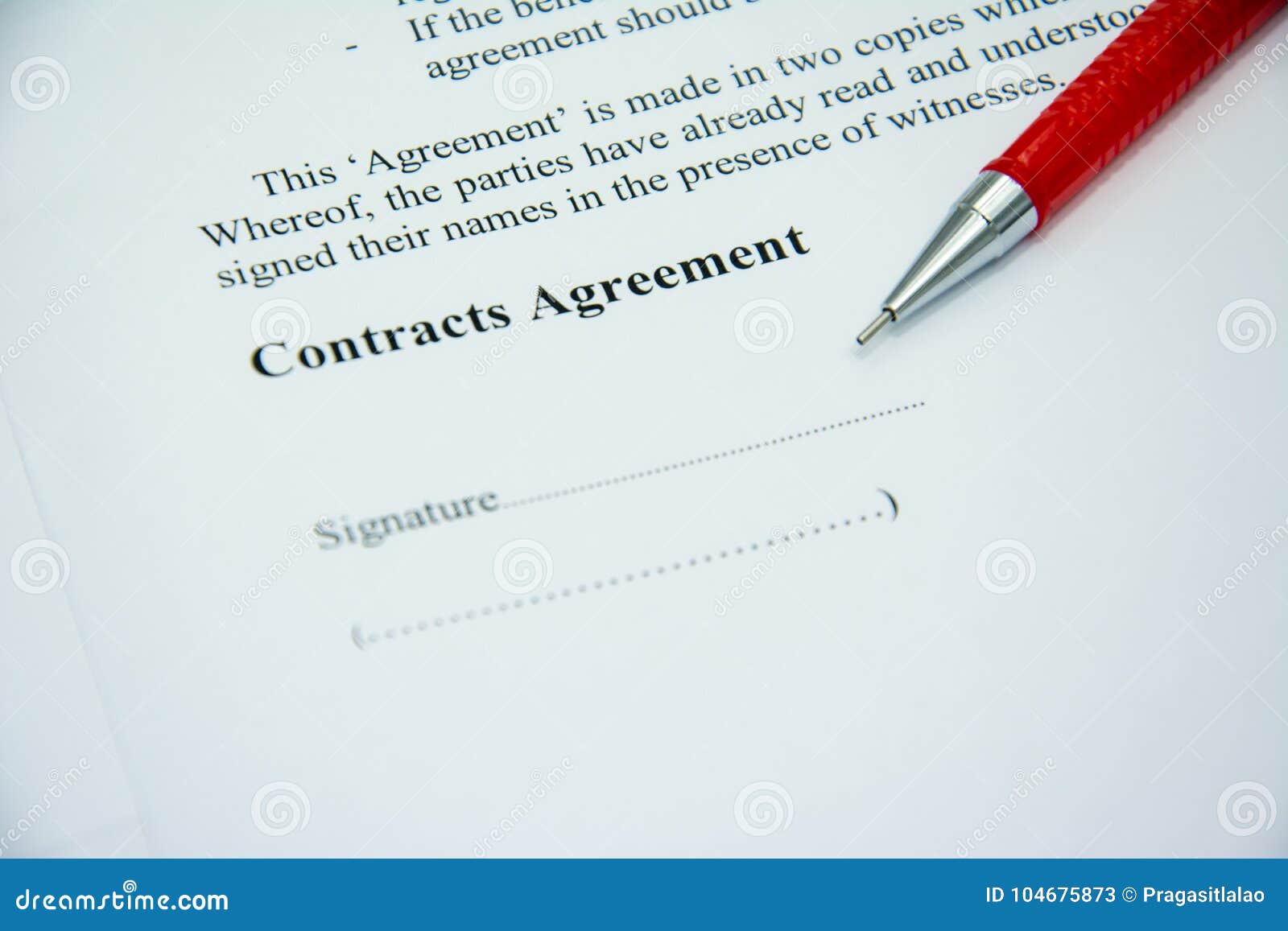 Contracts Agreement Sign on Document Paper with Red Pen Stock Image ...