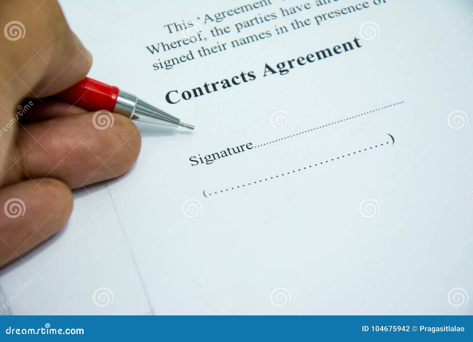 Contracts Agreement Sign on Document Paper with Red Pen Stock Photo ...