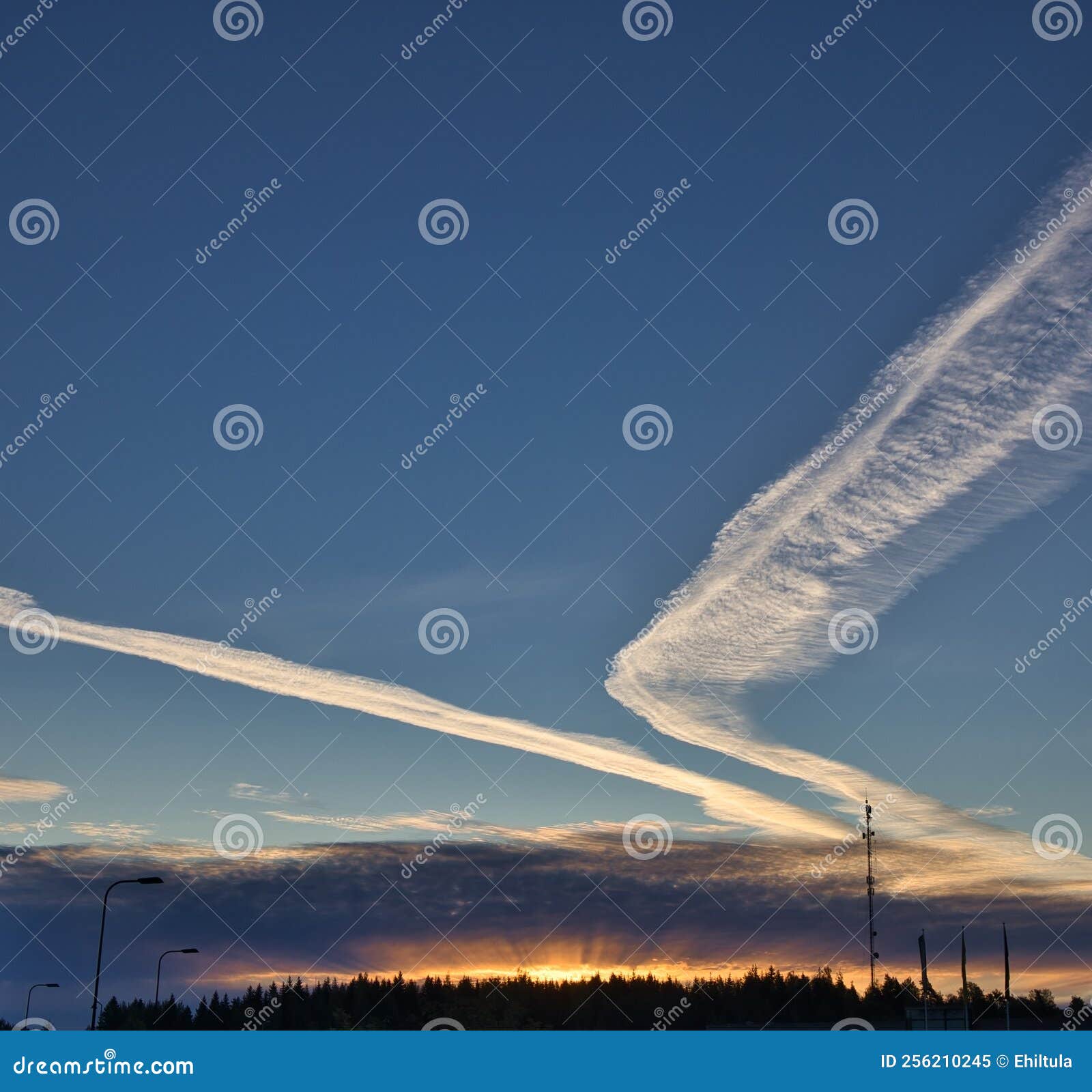 Contrails in the Morning Sky Stock Image - Image of vapor, flying ...