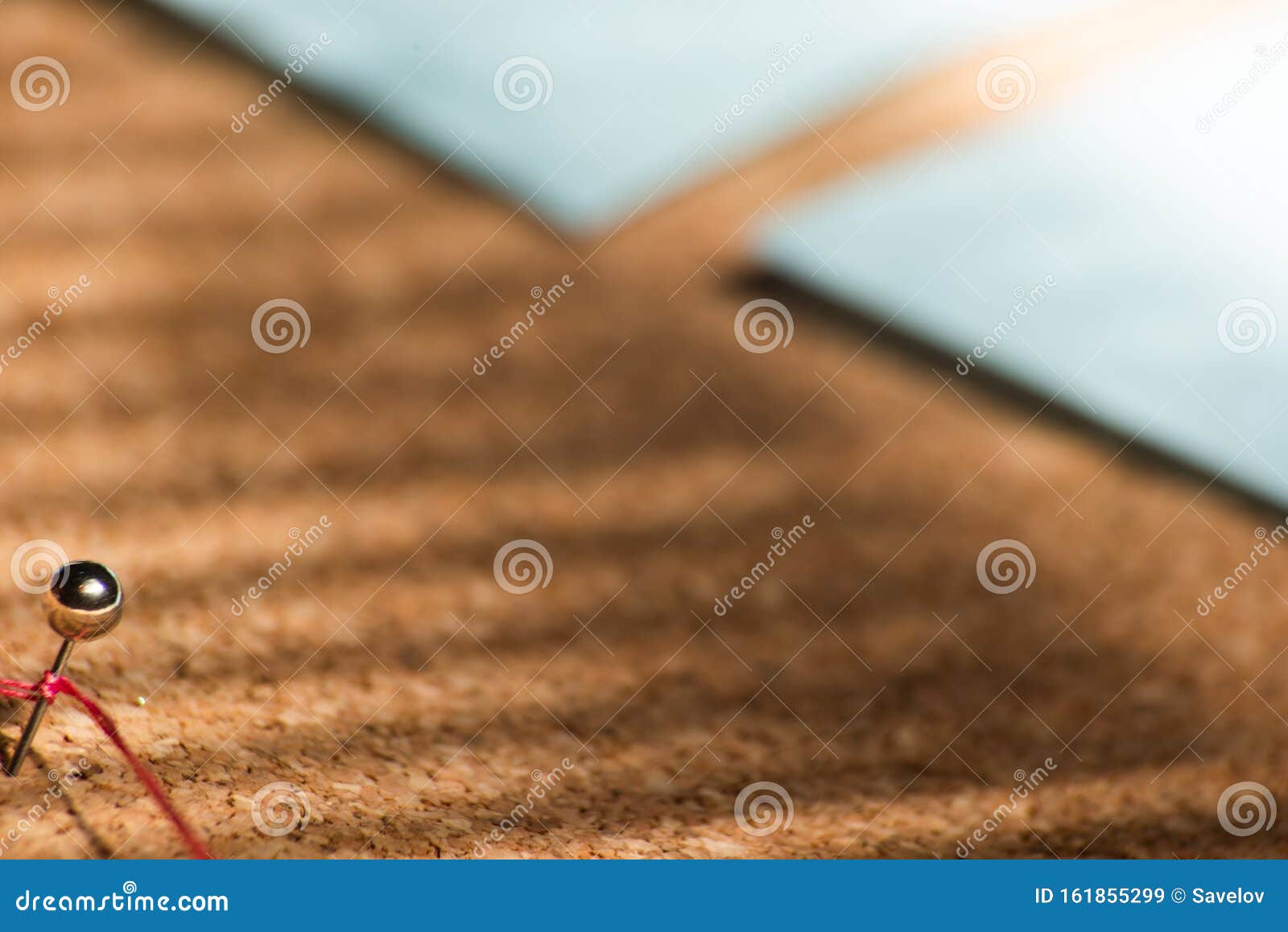 Contrast Background With Red Thread, Pin And Paper Sheets Board Is ...