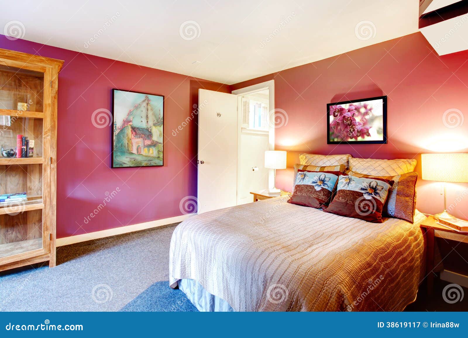 Contrast Color Beautiful Bedroom Stock Image - Image of inside ...