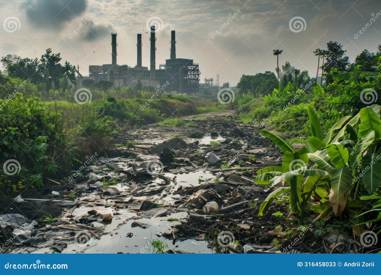 Contrast of Greenery and Industrial Waste Devastation Stock ...
