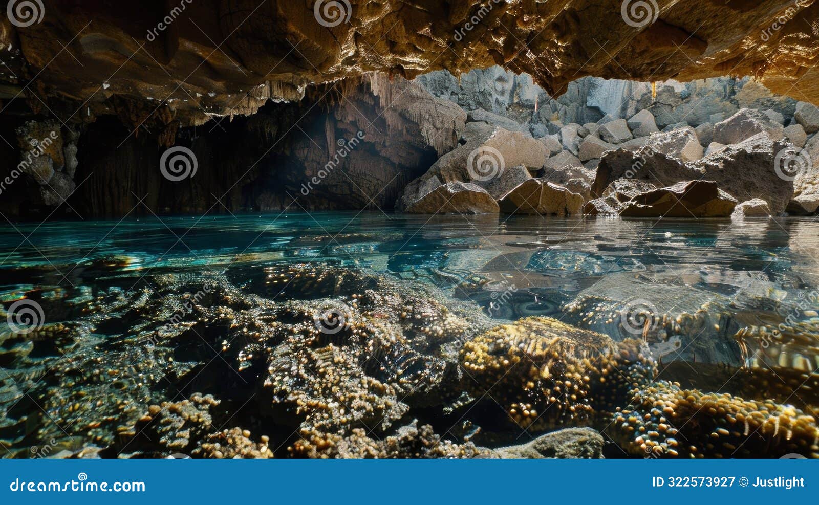 The Contrast between the Rough Rocky Walls of a Cave and the Smooth ...