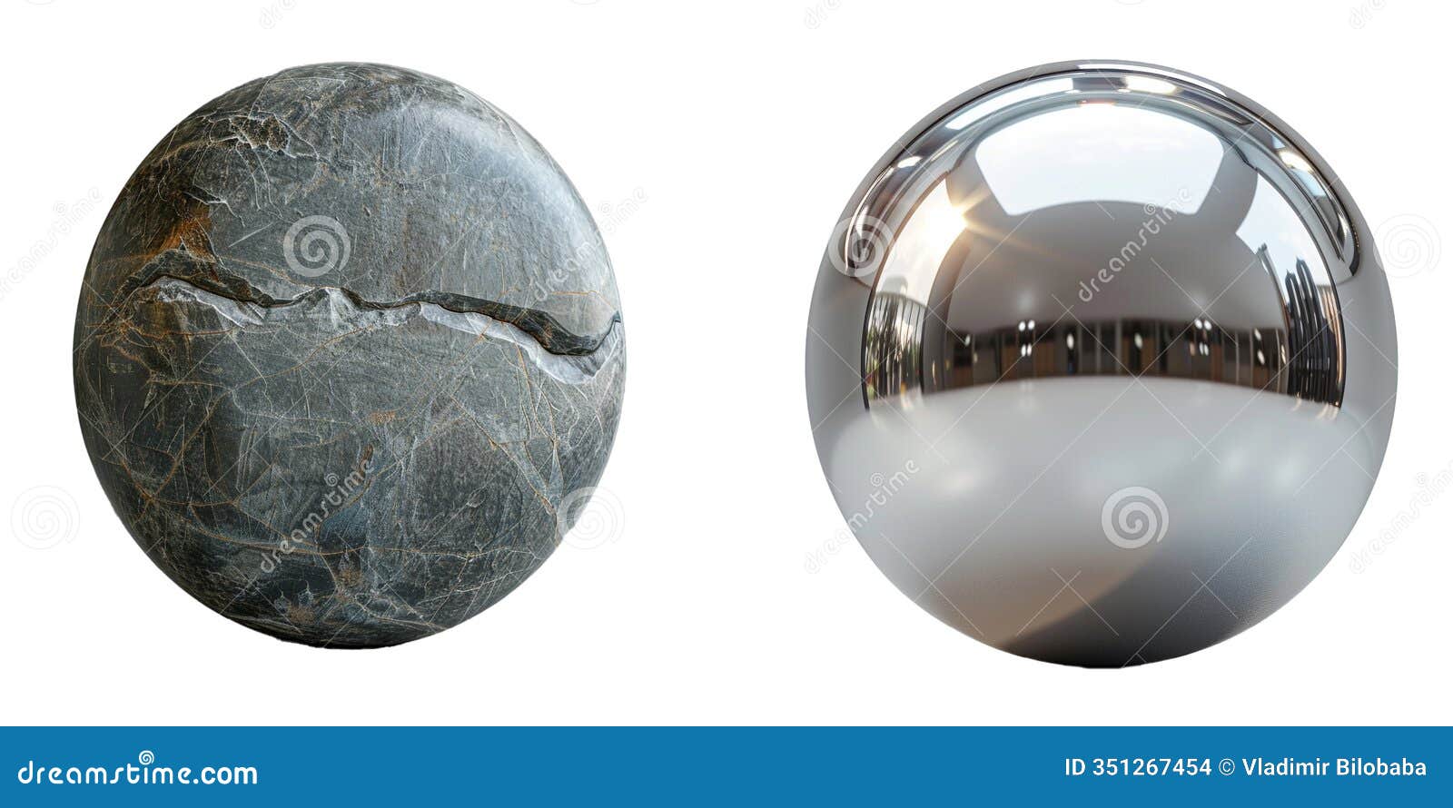 Contrast of Textures with a Stone Sphere and a Shiny Metal Sphere Stock ...