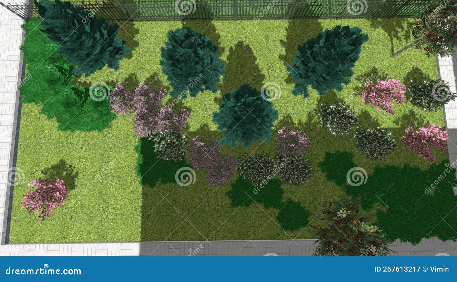 3D Illustration of Modern Patio Landscape Design. Computer ...