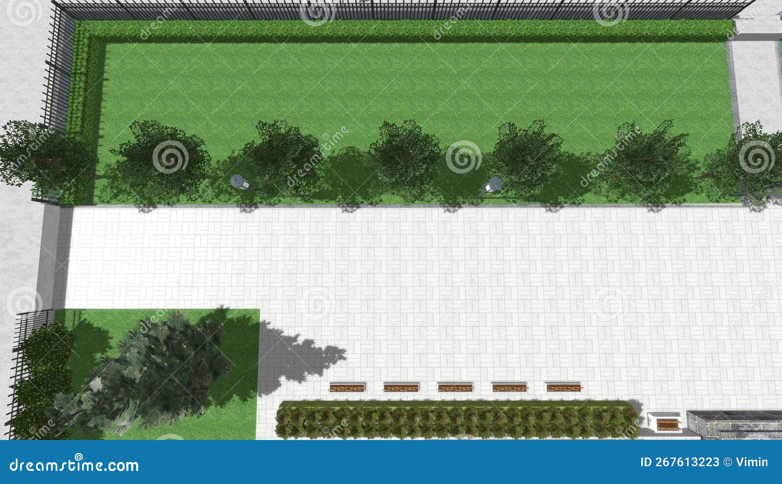 3D Illustration of Modern Patio Landscape Design. Computer ...