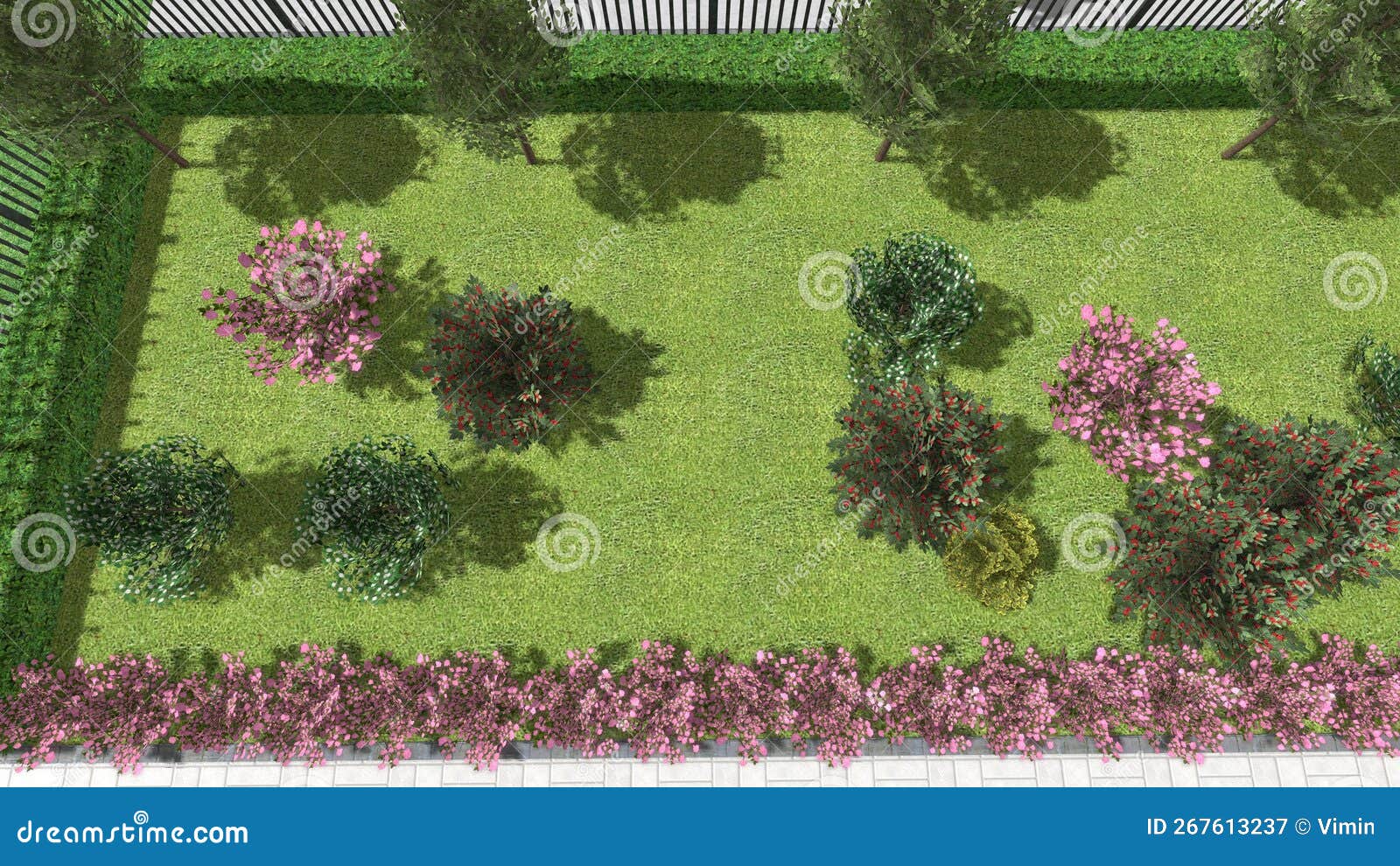 3D Illustration of Modern Patio Landscape Design. Computer ...