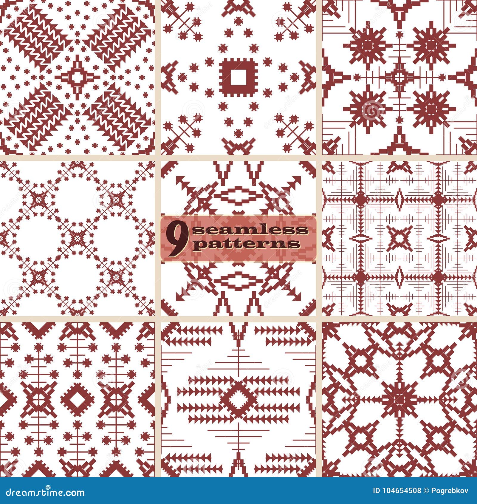 Contrasting Embroidery Seamless Abstract Patterns Set Stock Vector ...