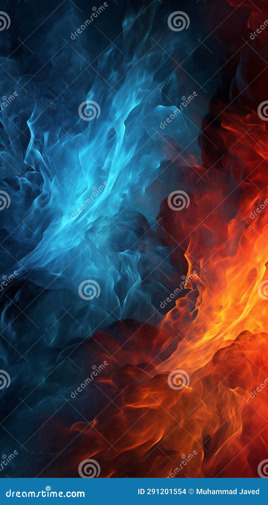 Contrasting Fire and Ice Patterns Mesmerize on a Dark Backdrop Stock ...