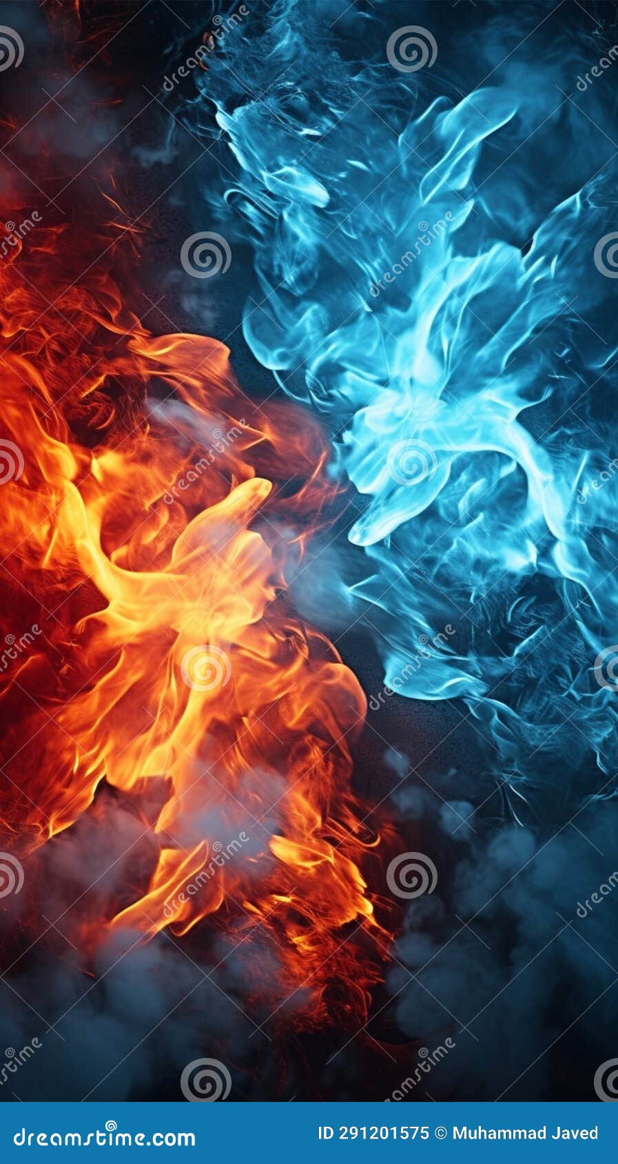 Contrasting Fire and Ice Patterns Mesmerize on a Dark Backdrop Stock ...