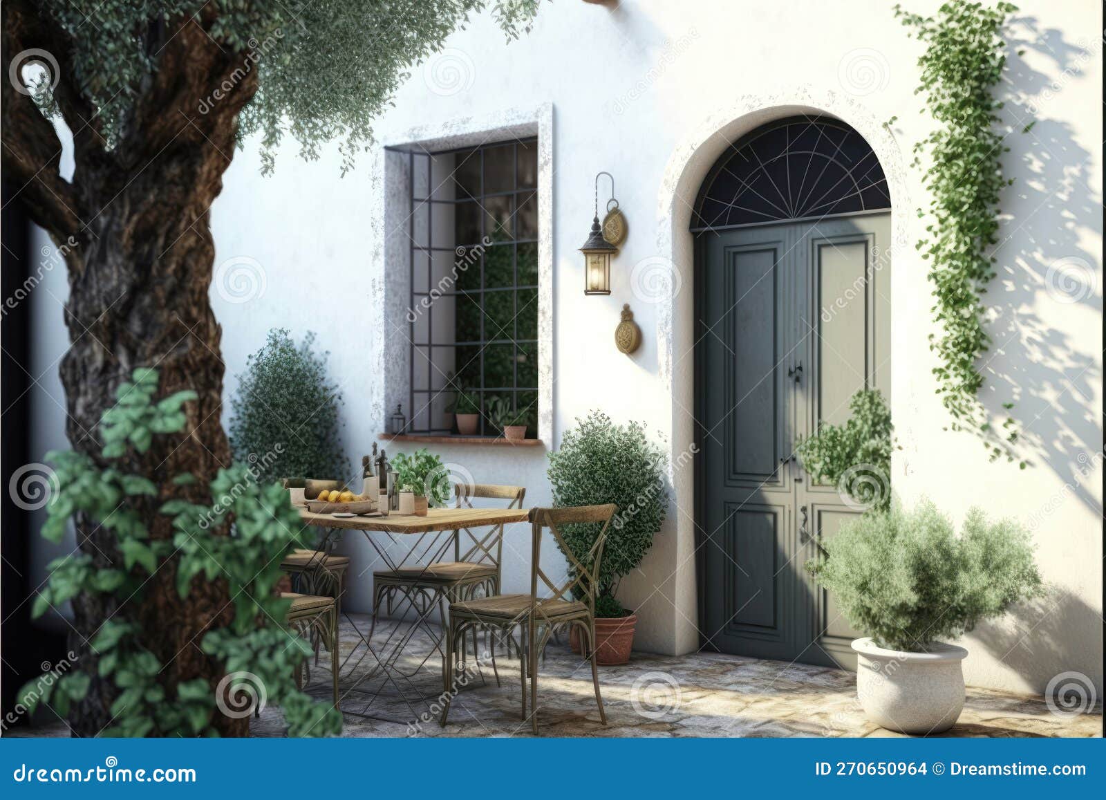 Contrasting Kitchen Styles in a Tuscan Courtyard. Generative Ai Stock ...