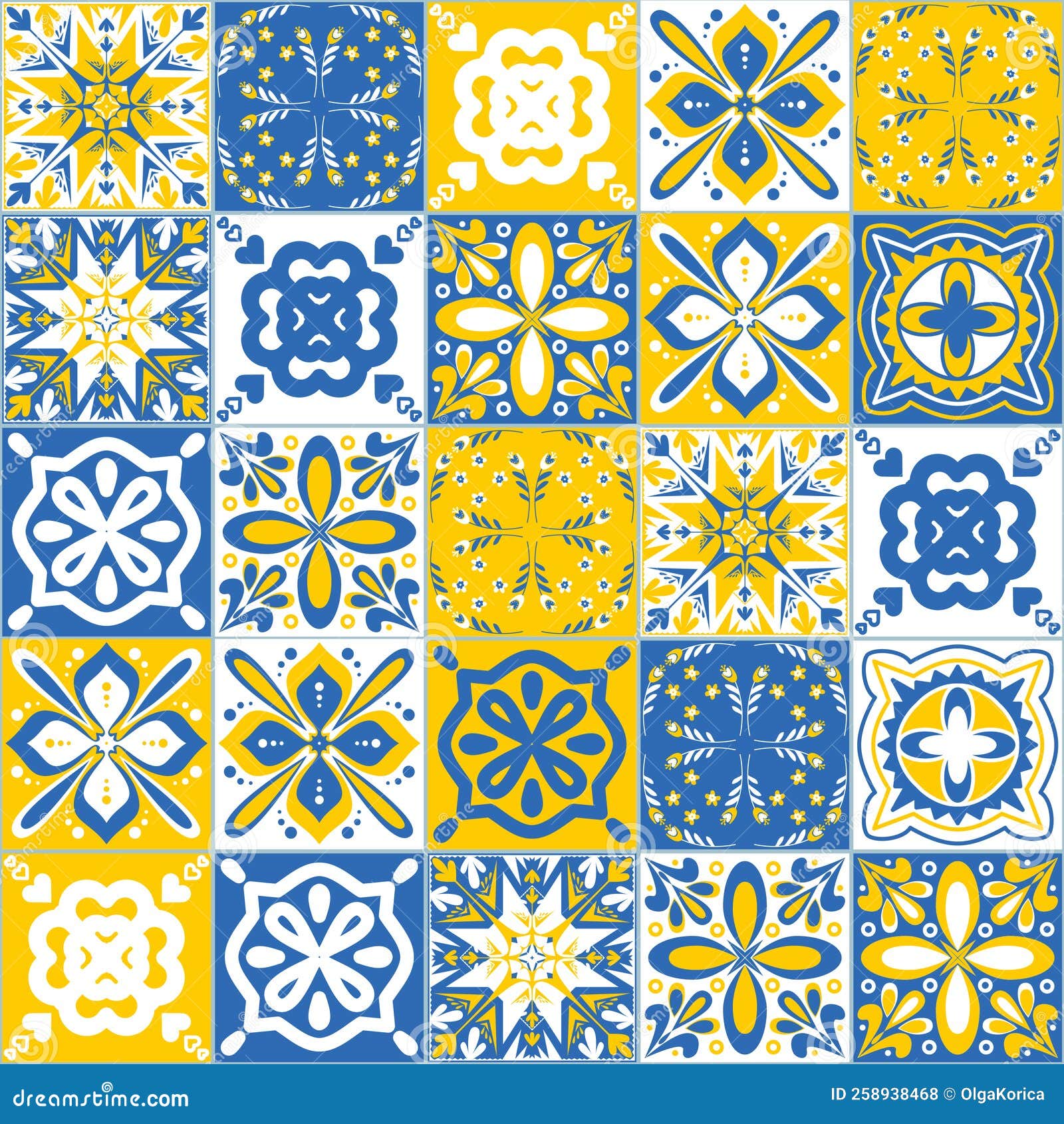 Contrasting Pattern for Ceramic Tiles in Spanish Azulejo Style, Vector ...