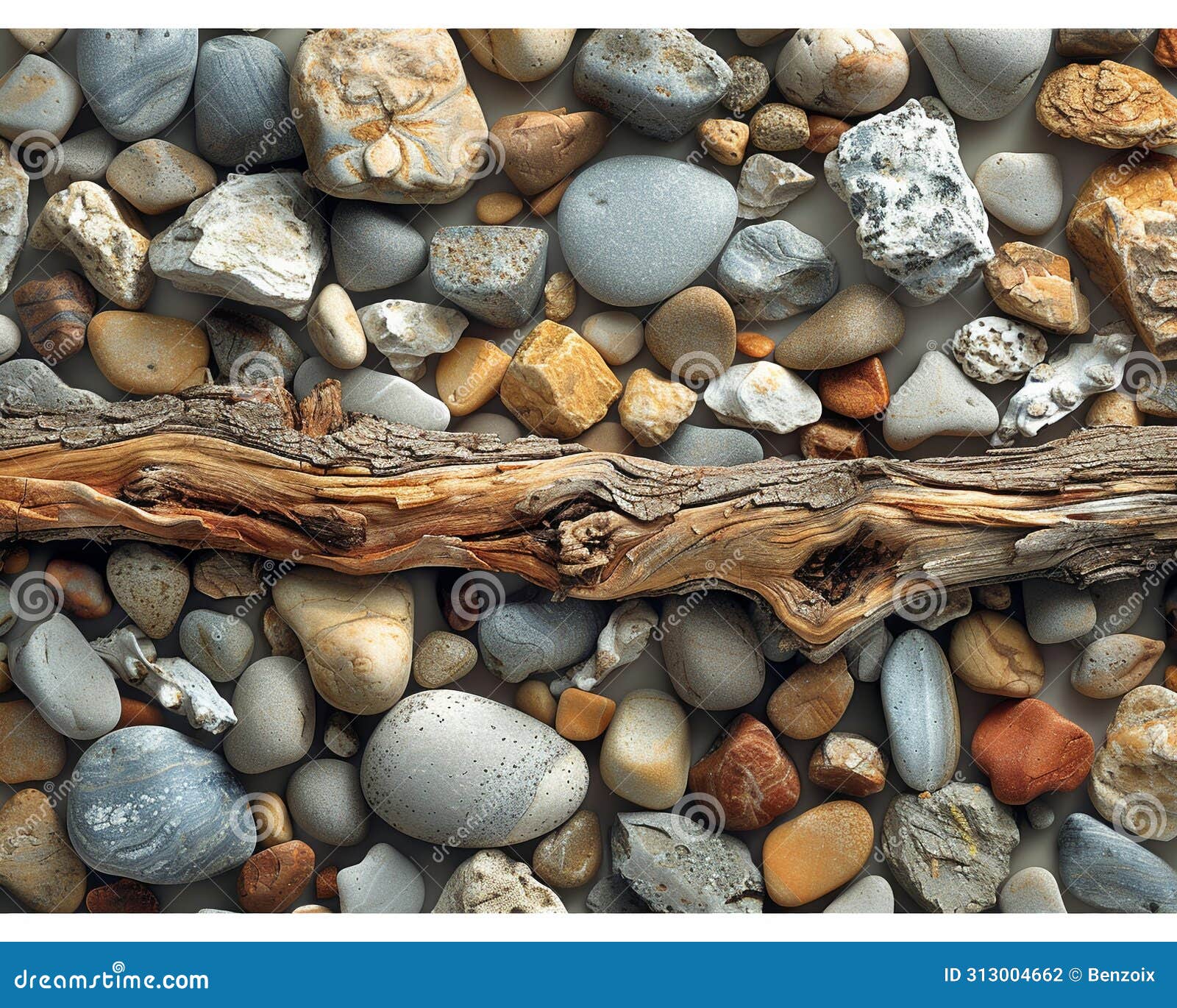 The Contrasting Textures of Smooth Pebbles and Rough Driftwood on a ...