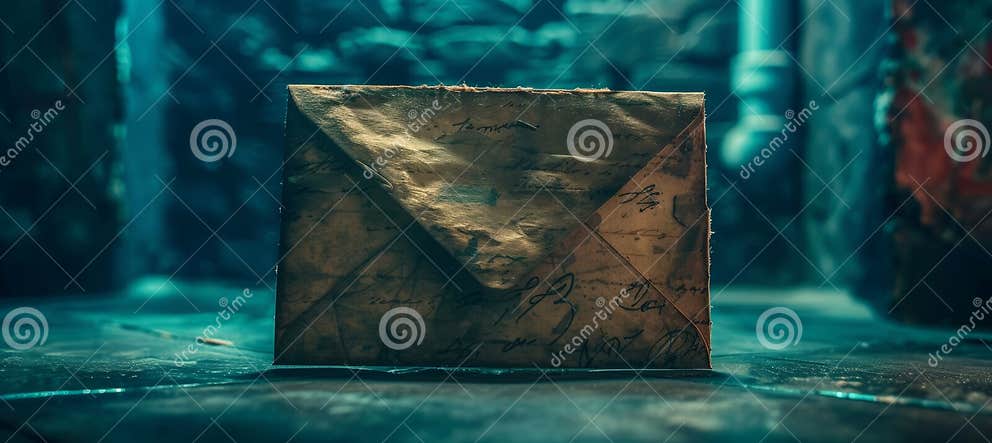 Contrasting Textures Weathered Brown Envelope on Modern White Table for ...