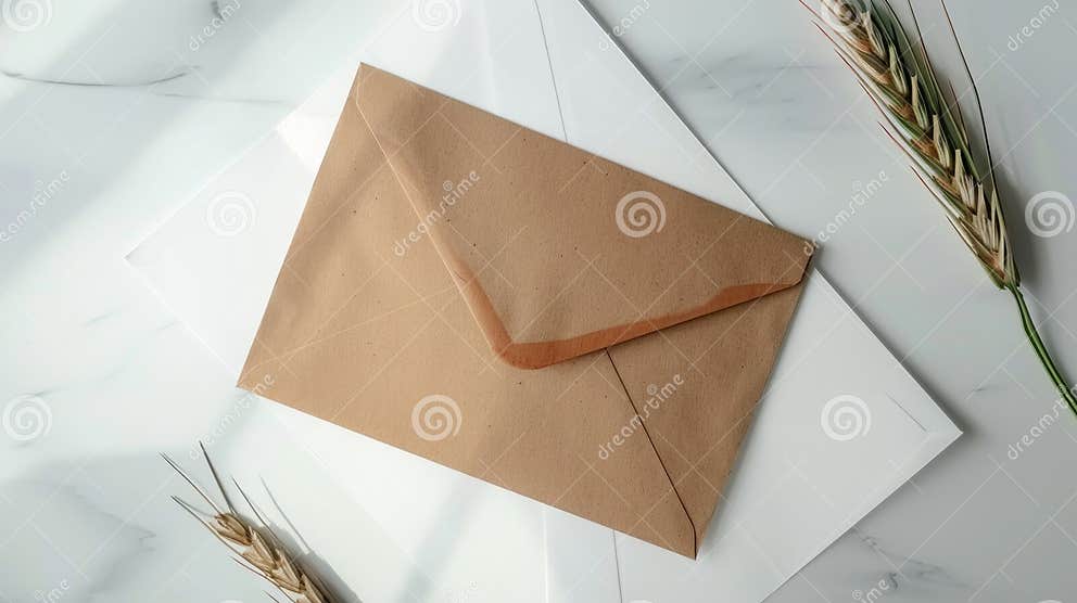Contrasting Textures Weathered Brown Envelope on Sleek White Table for ...