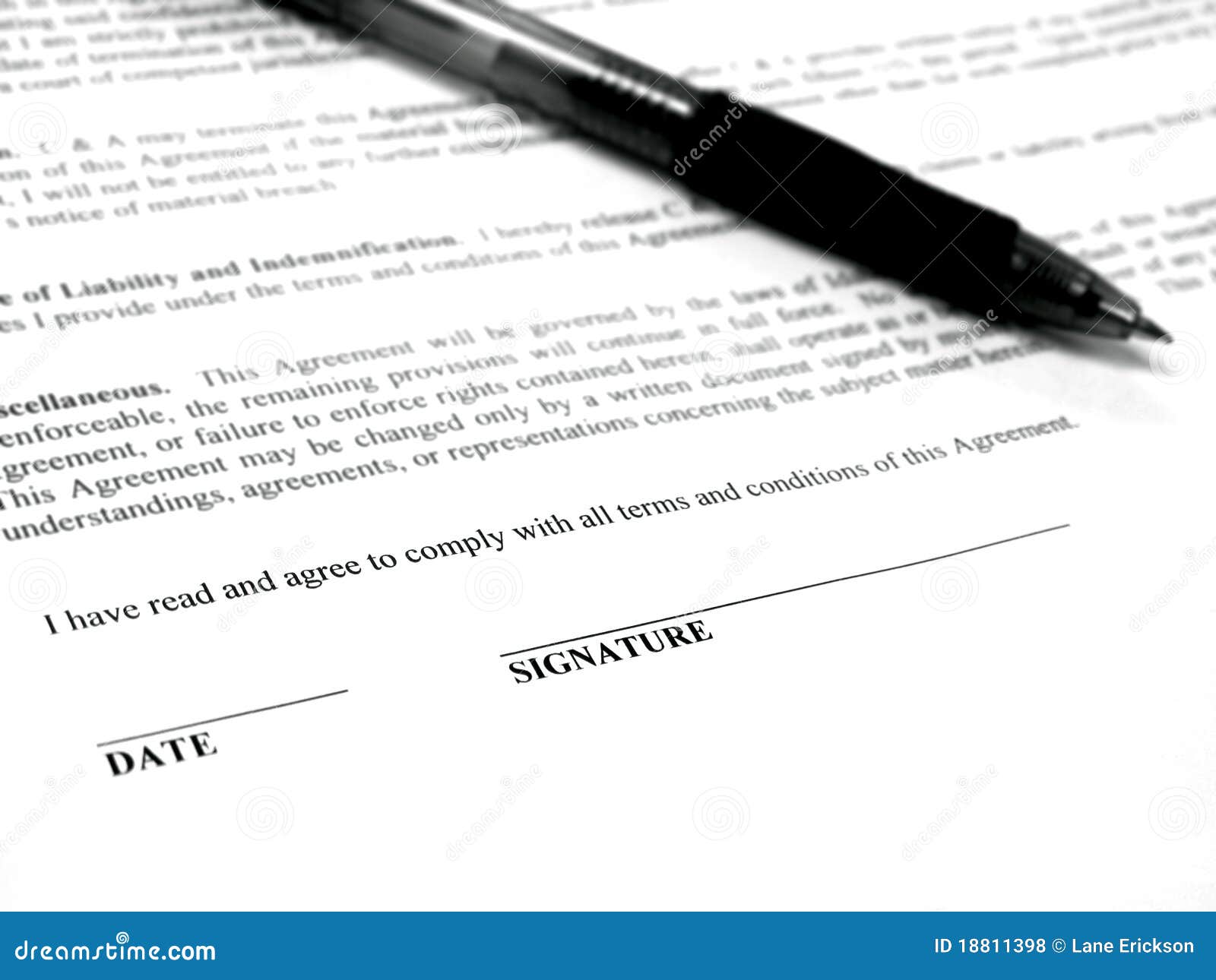 Contrat de signature photo stock. Image du stylo, engagement - 18811398