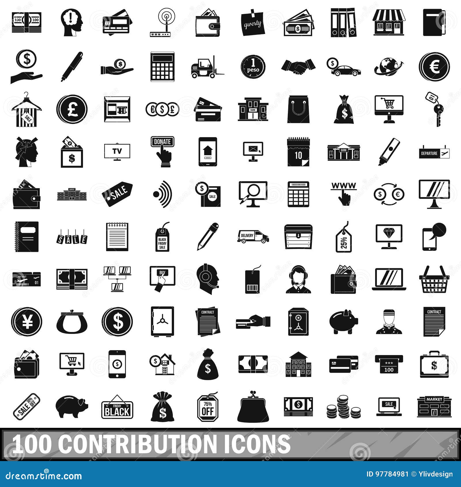 100 Contribution Icons Set, Simple Style Stock Vector - Illustration of ...