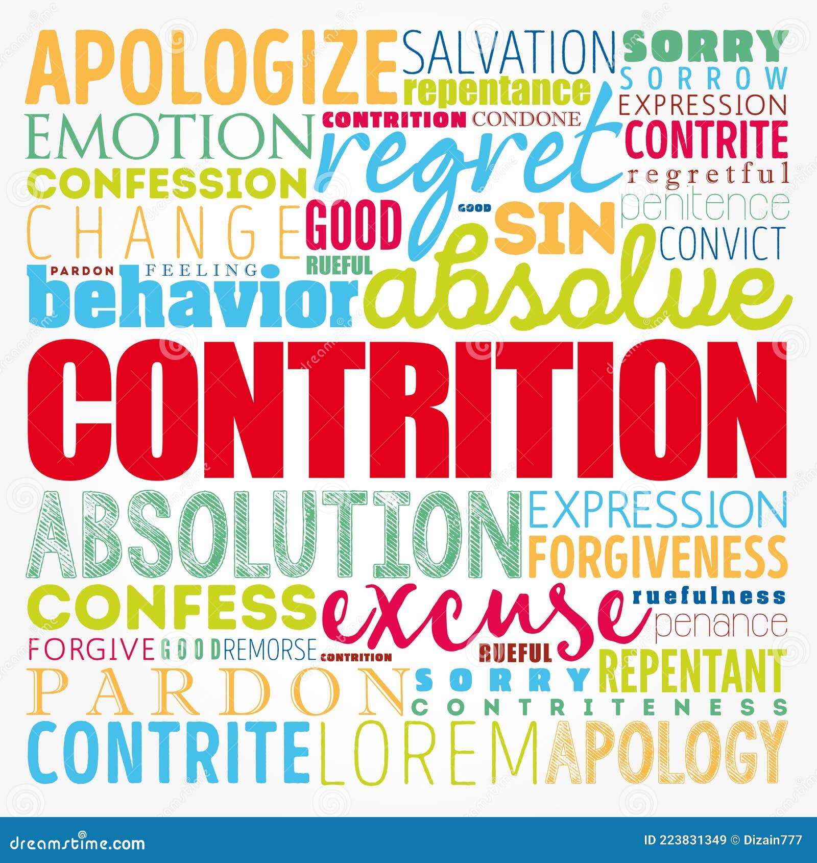 Contrition Word Cloud Collage, Concept Background Stock Illustration ...