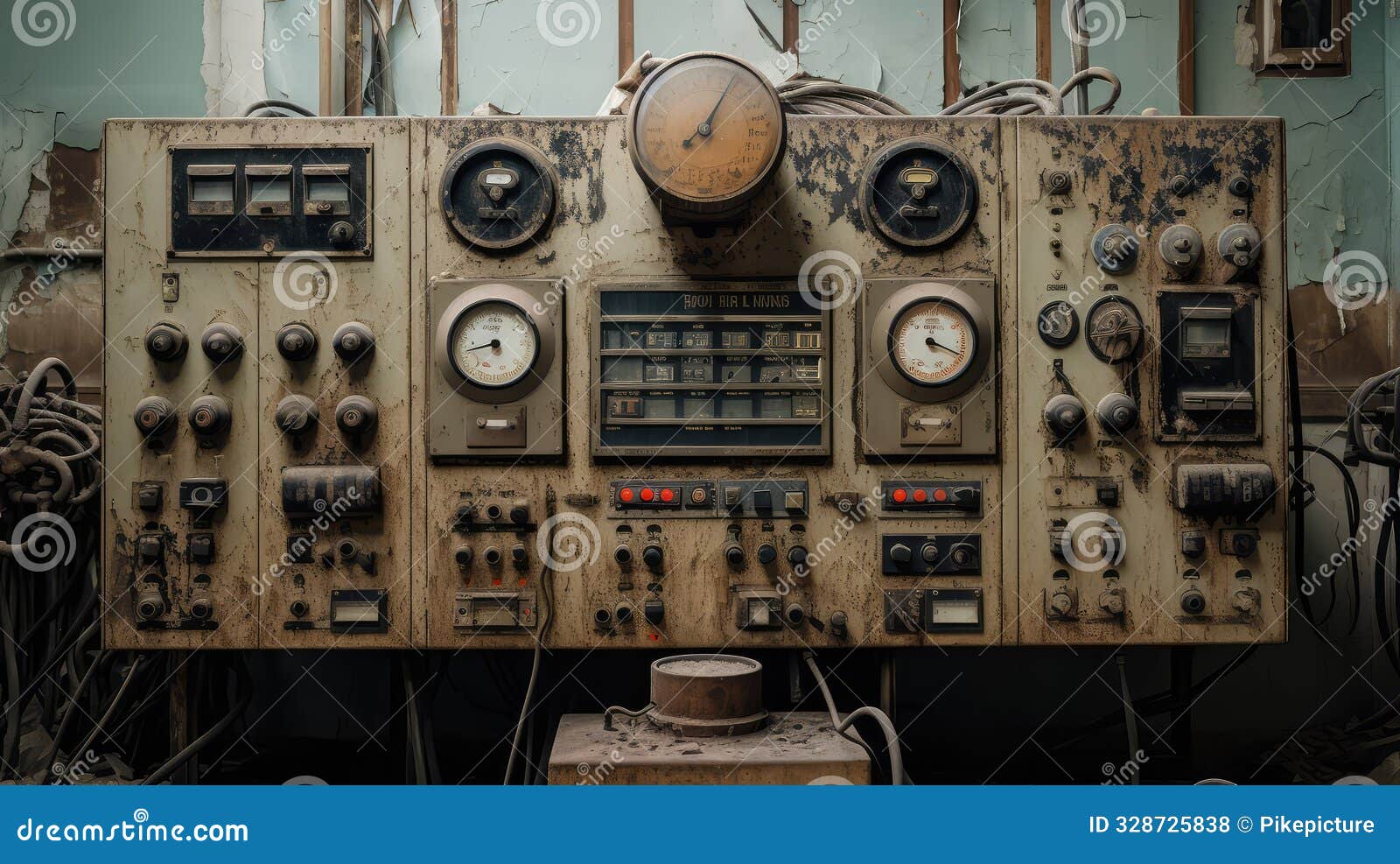 Abandoned Control Room Interior With Grunge Aesthetic And Vintage ...