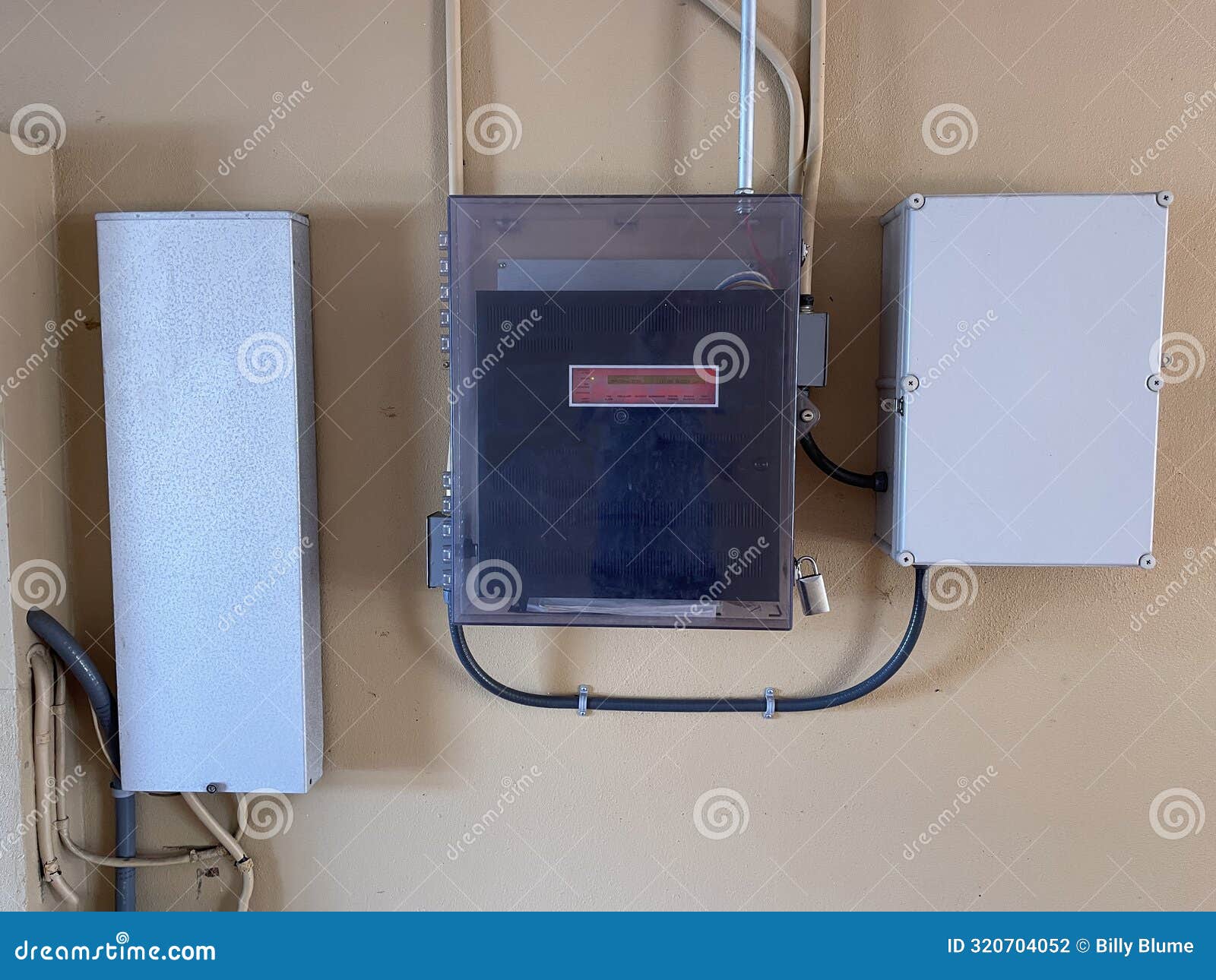 Control Boxes Mounted on a Wall Electrical Background Stock Photo ...