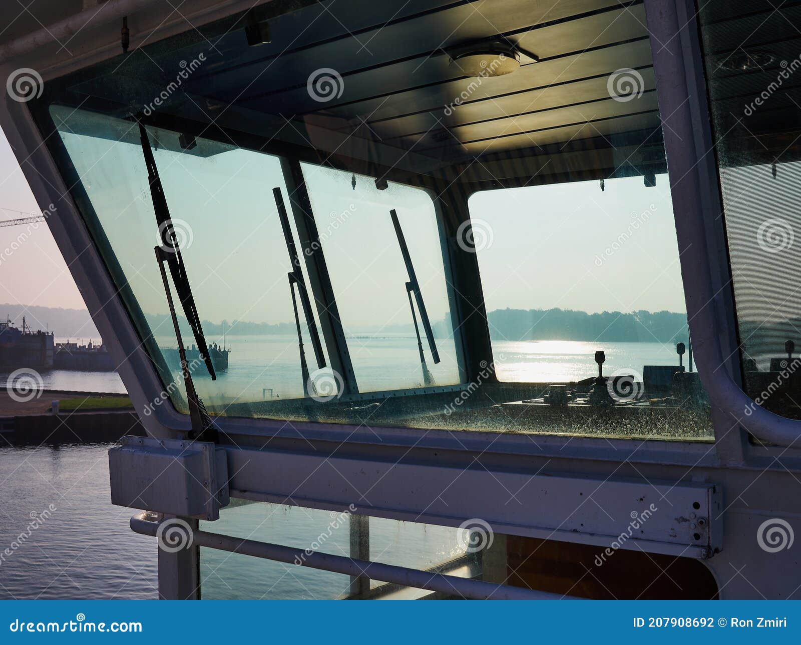 Control Bridge Station Of A Modern Offshore Vessel With Helideck ...