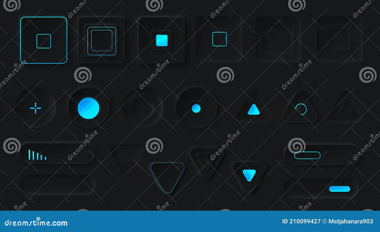 Control Buttons with Neon Backlight Vector Set Stock Vector ...