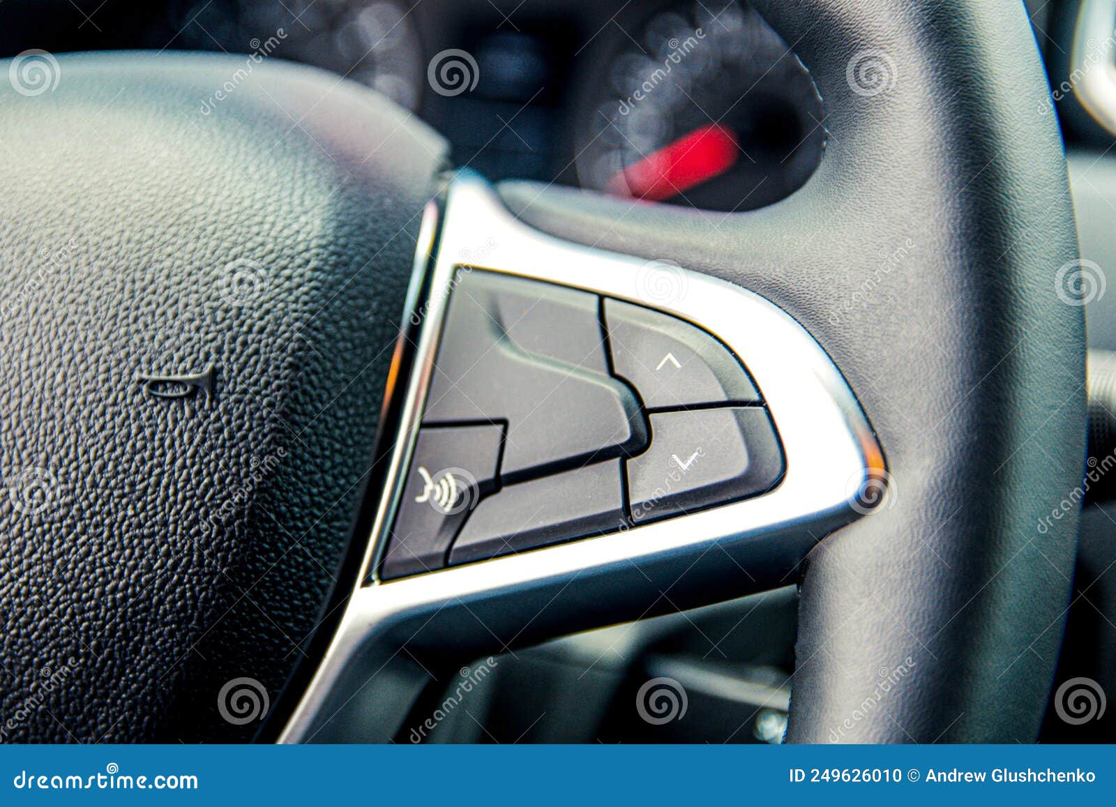 Control Buttons on the Steering Wheel of the Car Close-up Stock Photo ...